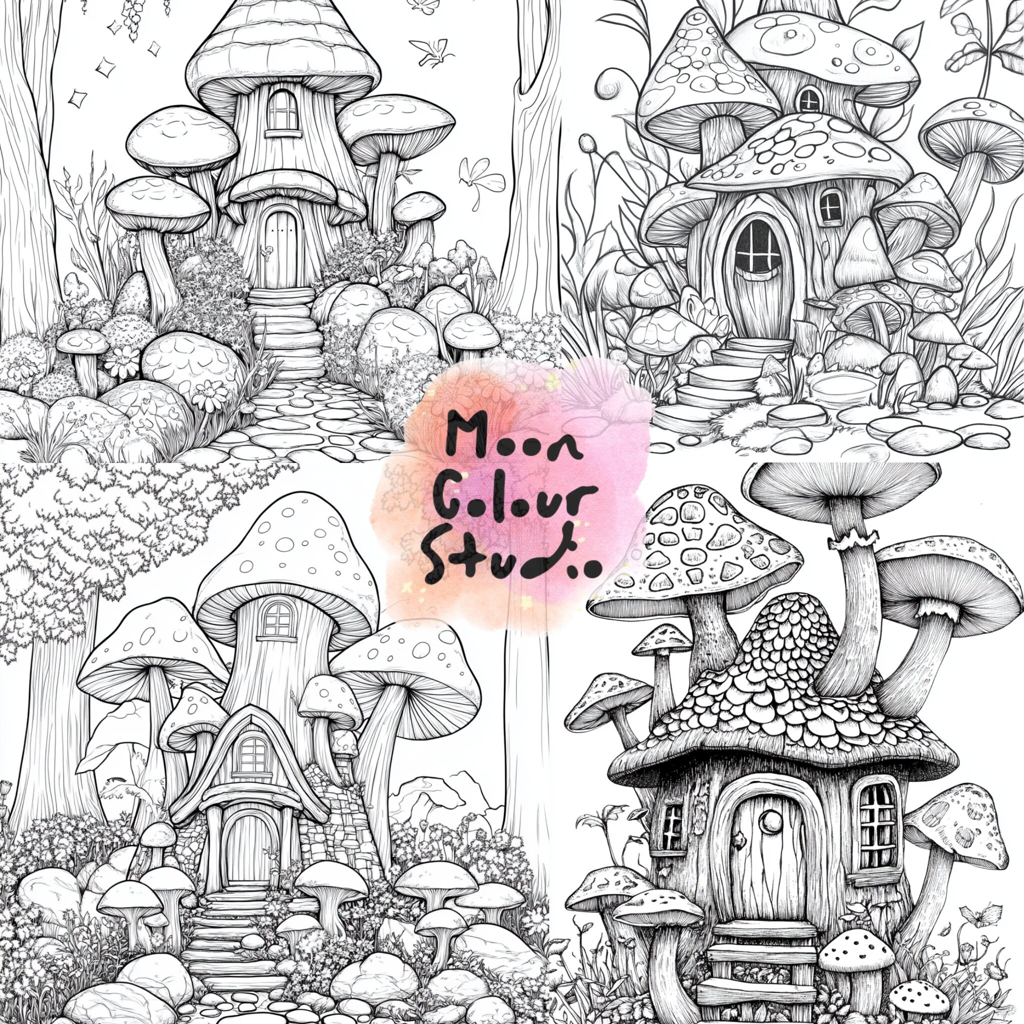 25 Fantasy Mushroom House Printable Colouring Pages for Adult ...