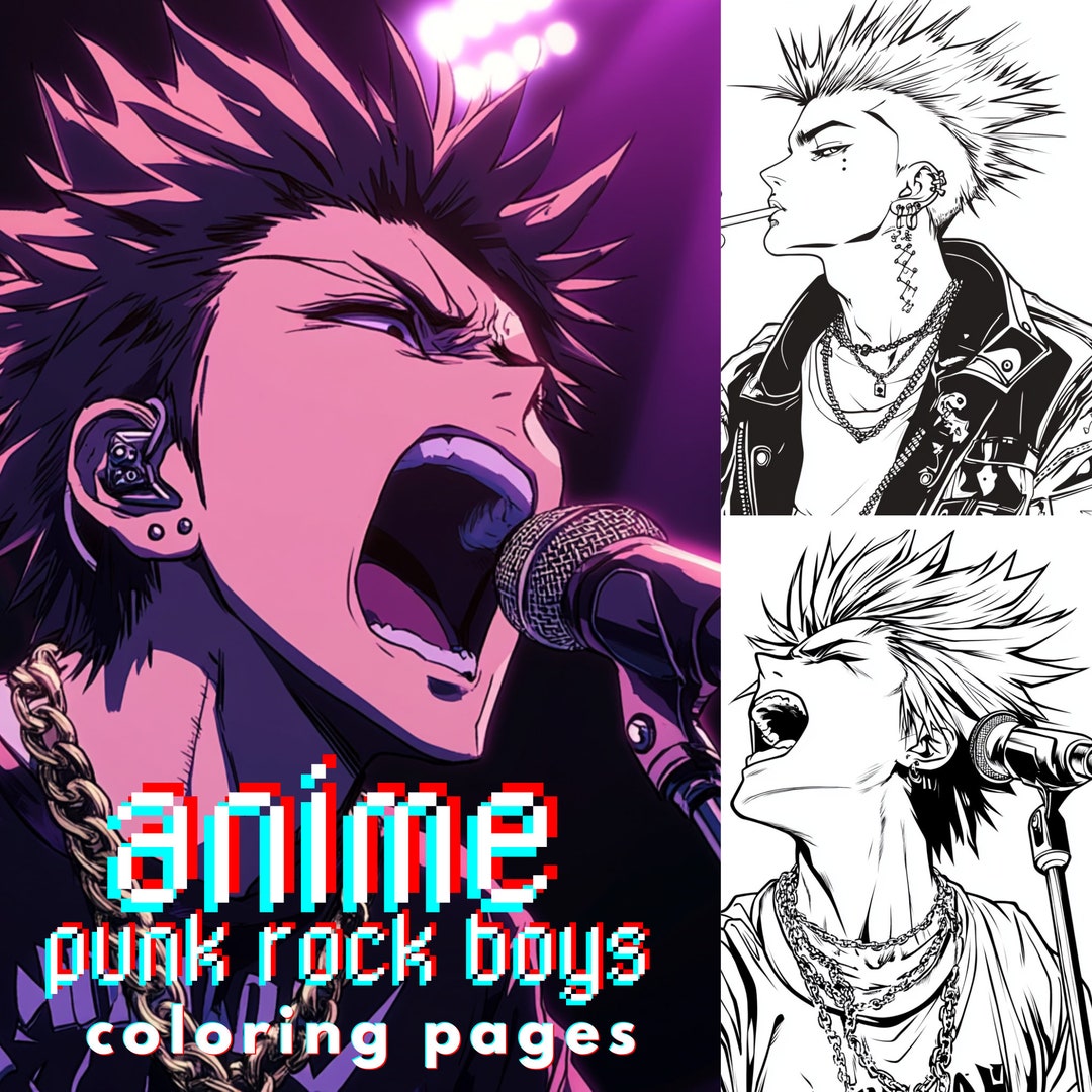 25 Anime Punk Rock Boys Coloring Pages Digital PDF Adult Coloring Book ...