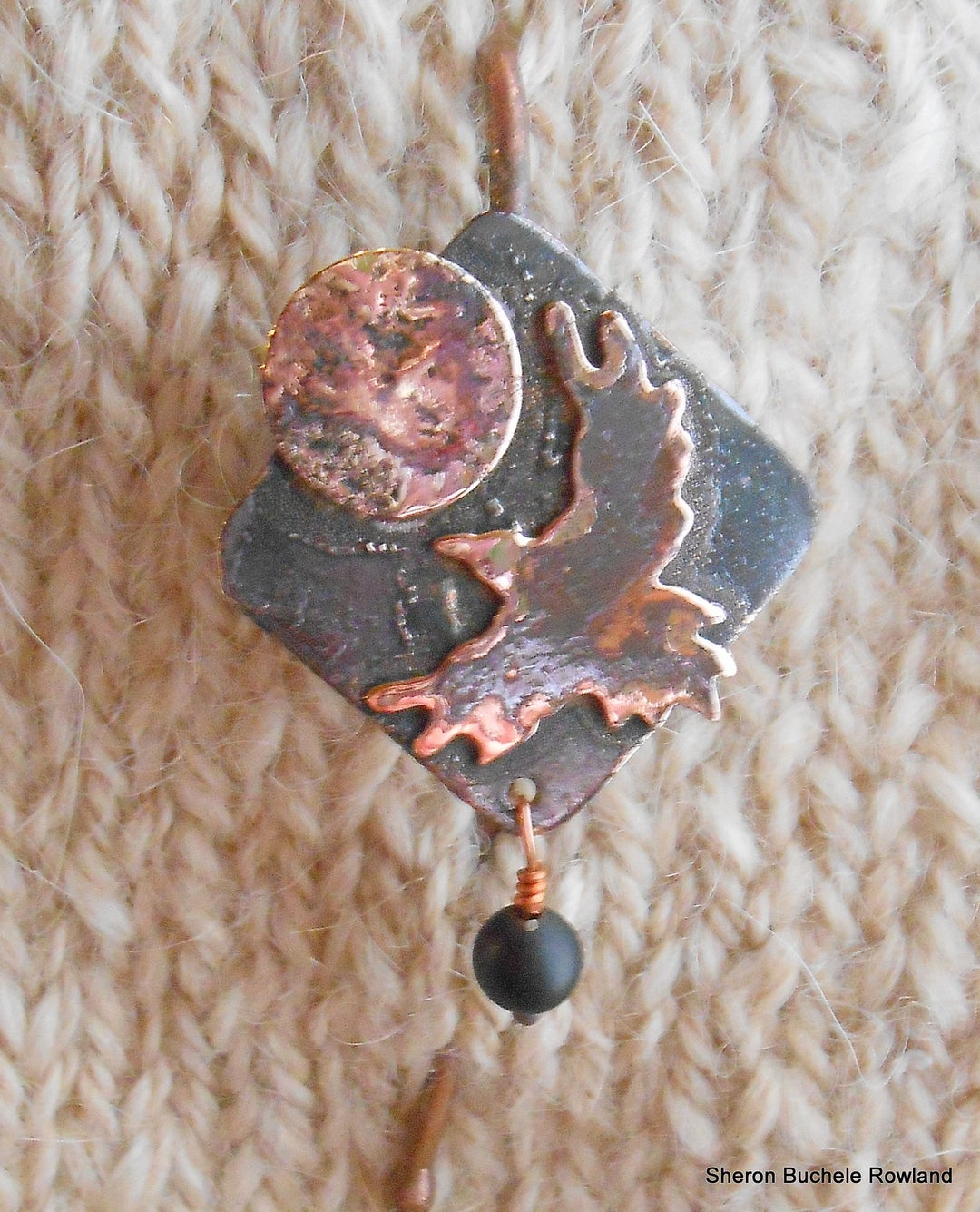 Shawl Pin Copper Raven With Moon and Matte Onyx Bead - Etsy