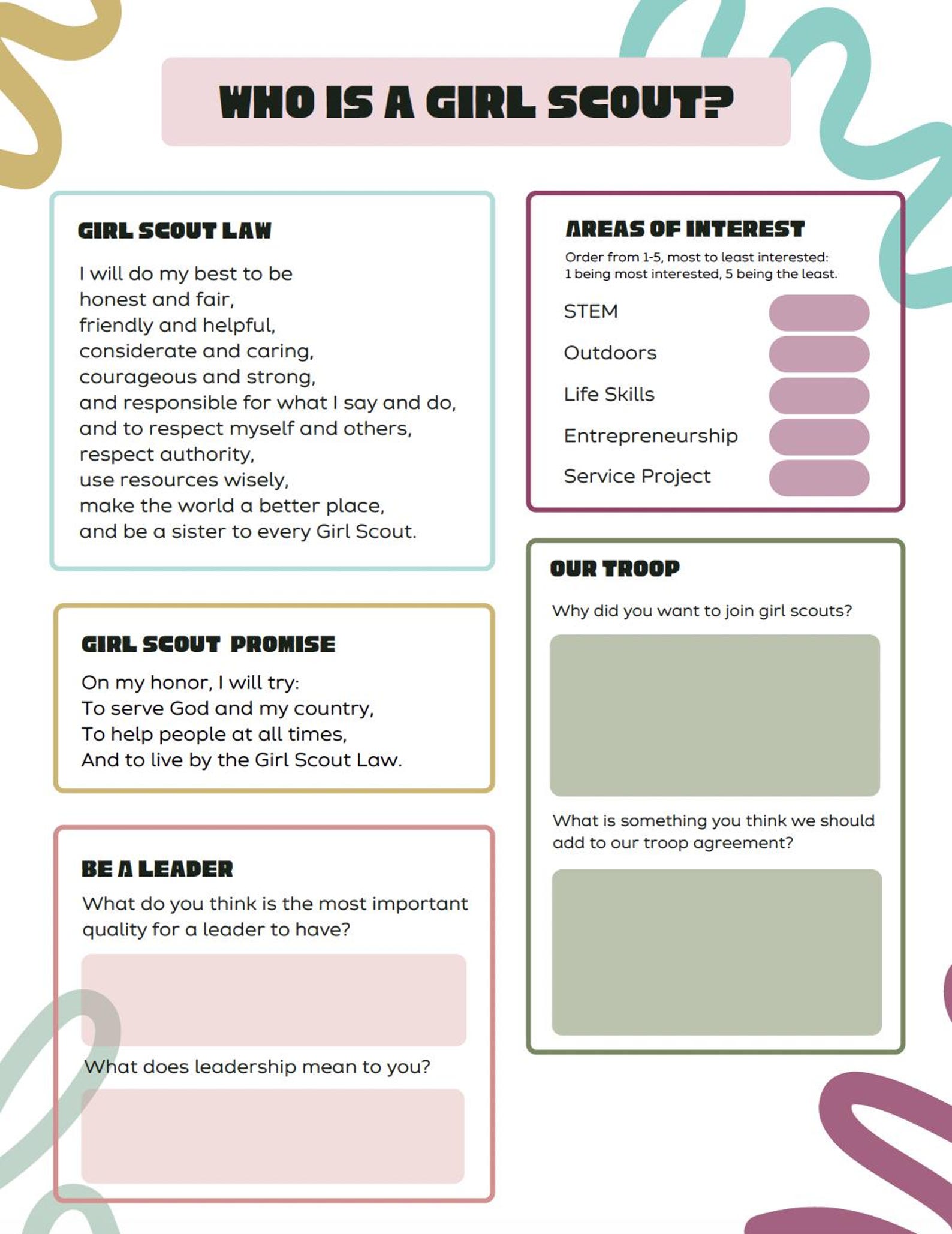 Girl Scout Get to Know You Worksheet Pack - Etsy