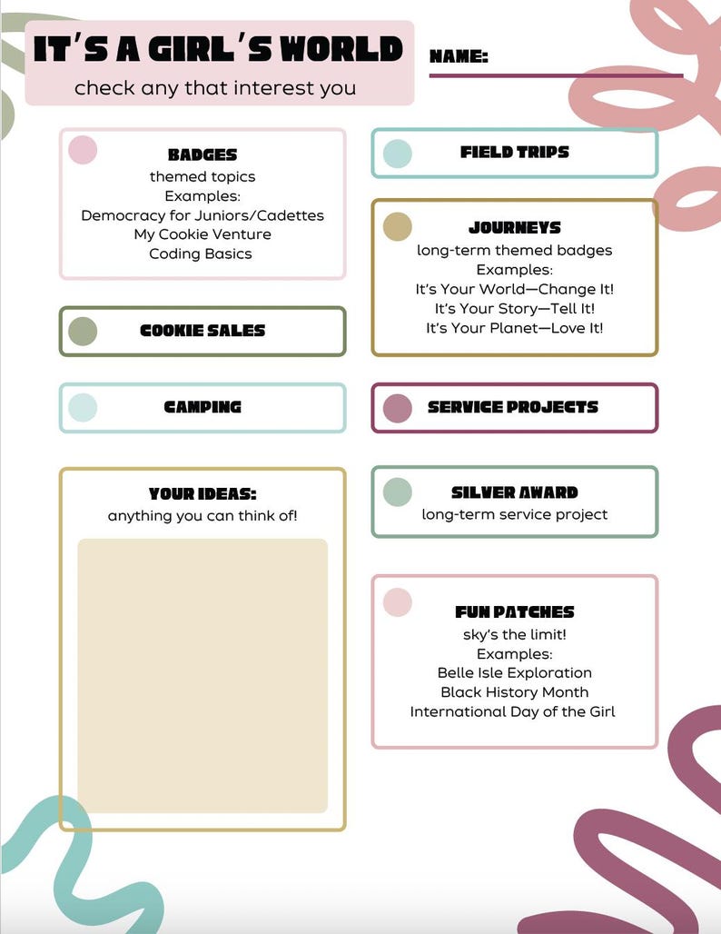 Girl Scout Get to Know You Worksheet Pack - Etsy