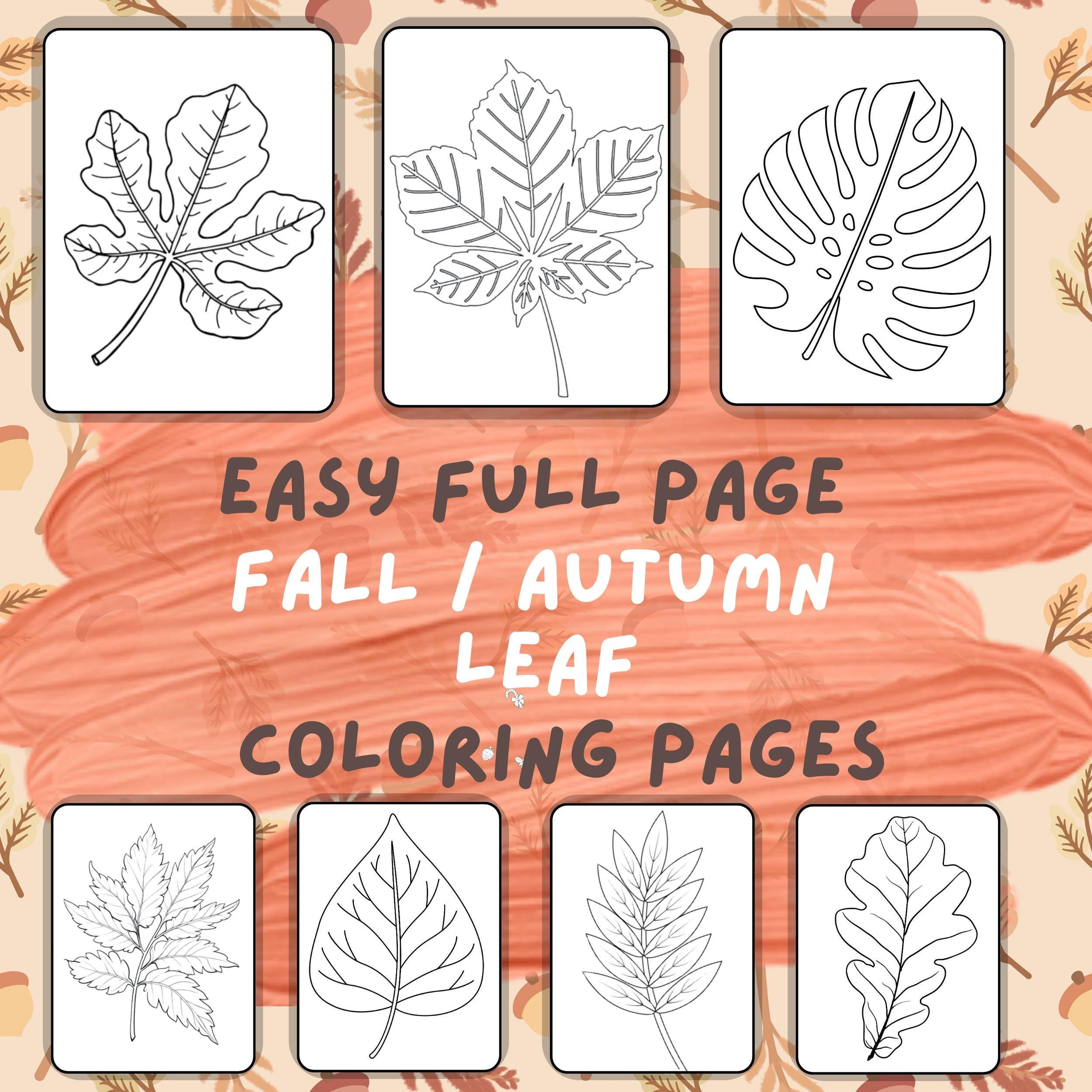 Easy Full Page Fall Autumn Leaf Coloring Pages for Kids Printable ...
