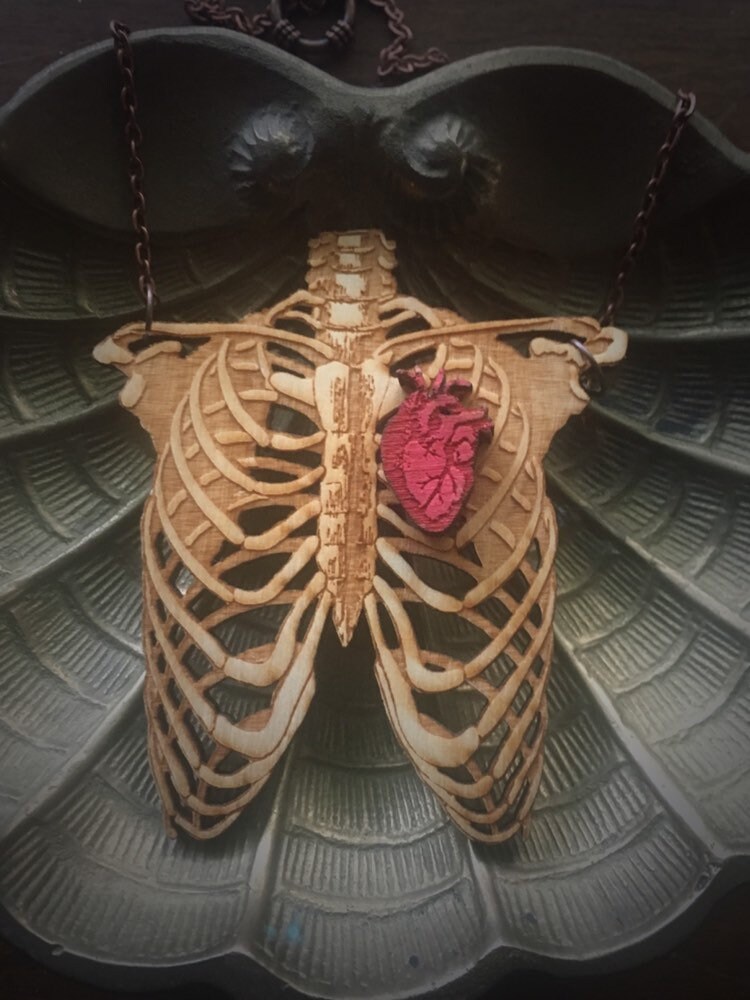 Large Wooden Rib Cage With Heart Necklace - Etsy