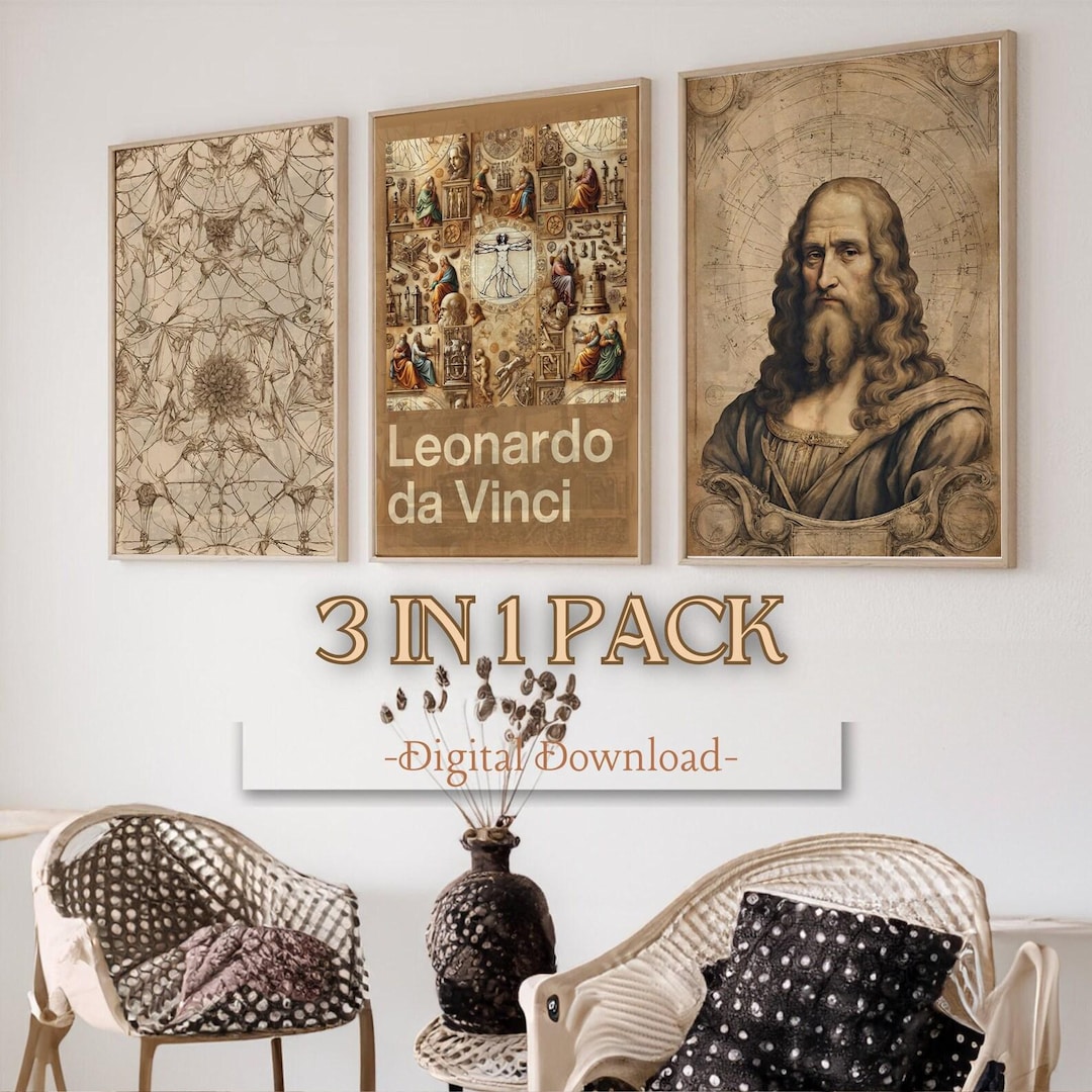 Leonardo Da Vinci 3 in 1 Posters, Aesthetic Trend Wall Decor, Digital ...