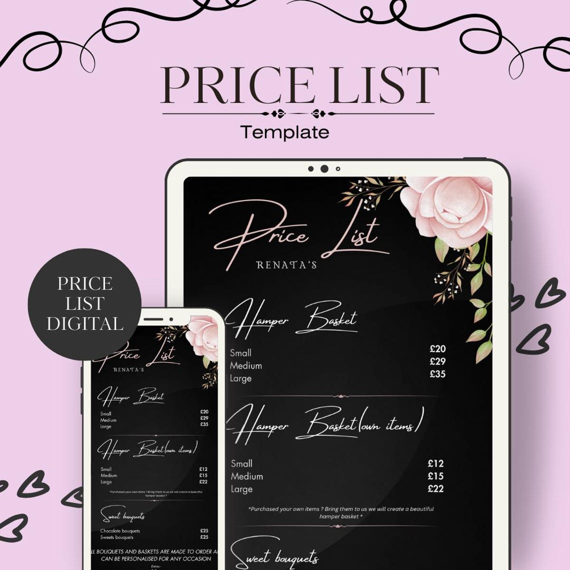 Price List Editable Template for Business Dark Pink Modern Digital ...