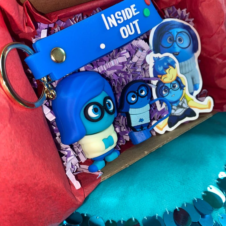 Inside Out Keychain Sadness Inspired, Tumbler Straw Cover & Stickers ...
