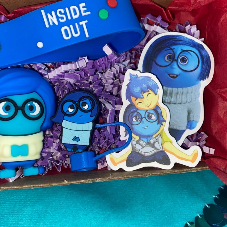 Inside Out Keychain Sadness Inspired, Tumbler Straw Cover & Stickers ...