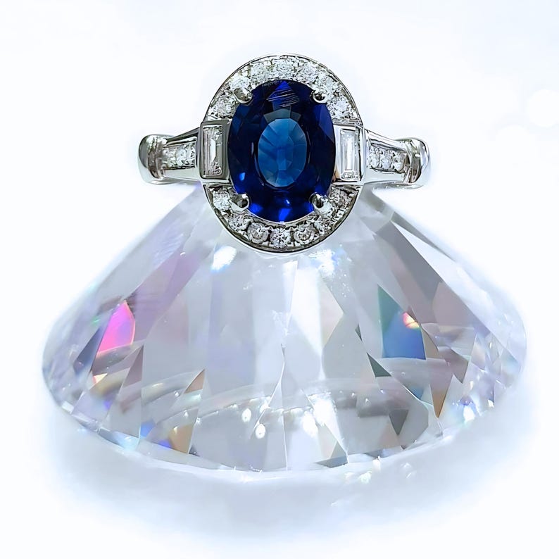 1890s Vintage 2.51 Cts Oval Blue Sapphire Diamond Engagement Ring Retro ...