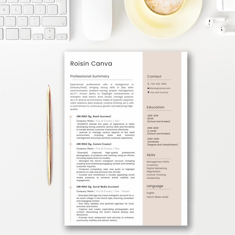 Sleek Creative CV Template - Easily Editable on Canva. Instant Download ...