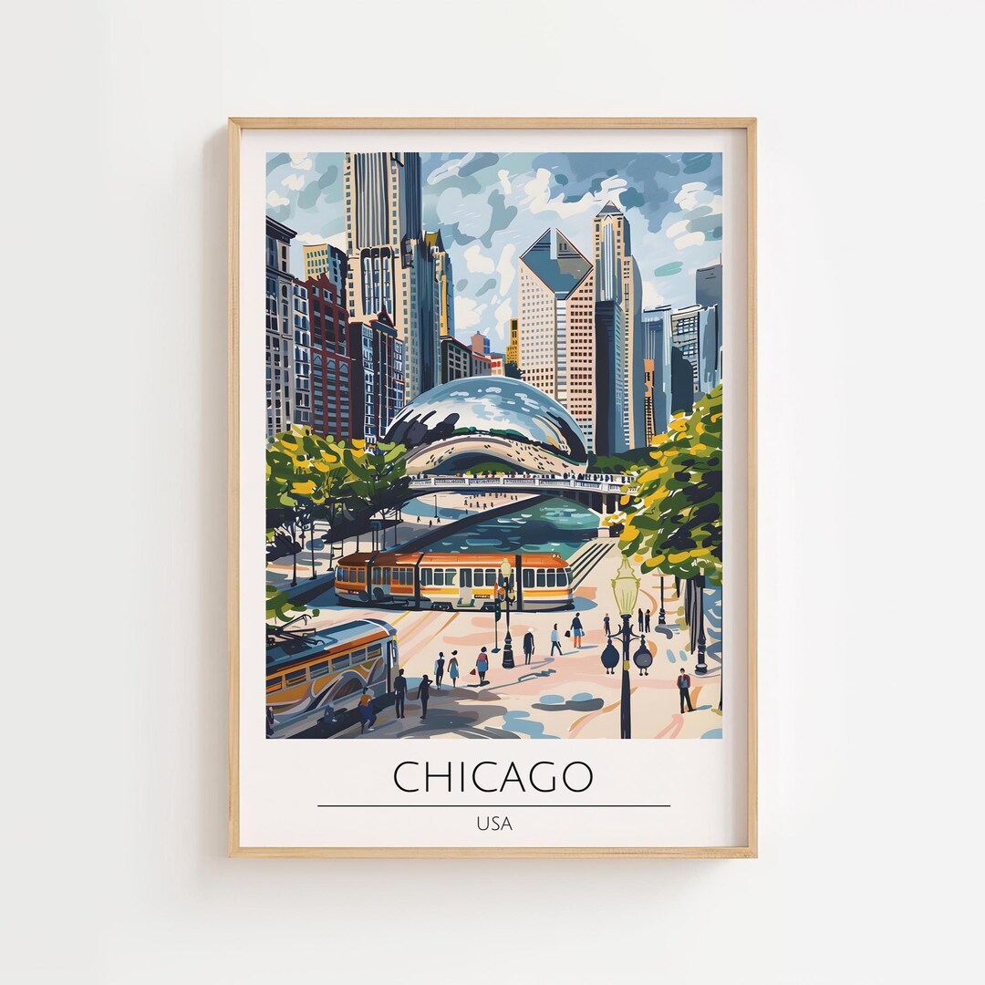 Chicago Cloud Gate Wall Art Print, the Bean Chicago Poster, Chicago Art ...
