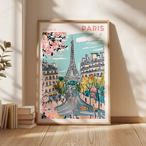 Retro Travel Poster Paris Print Eiffel Tower Wall Art Vintage Prints ...