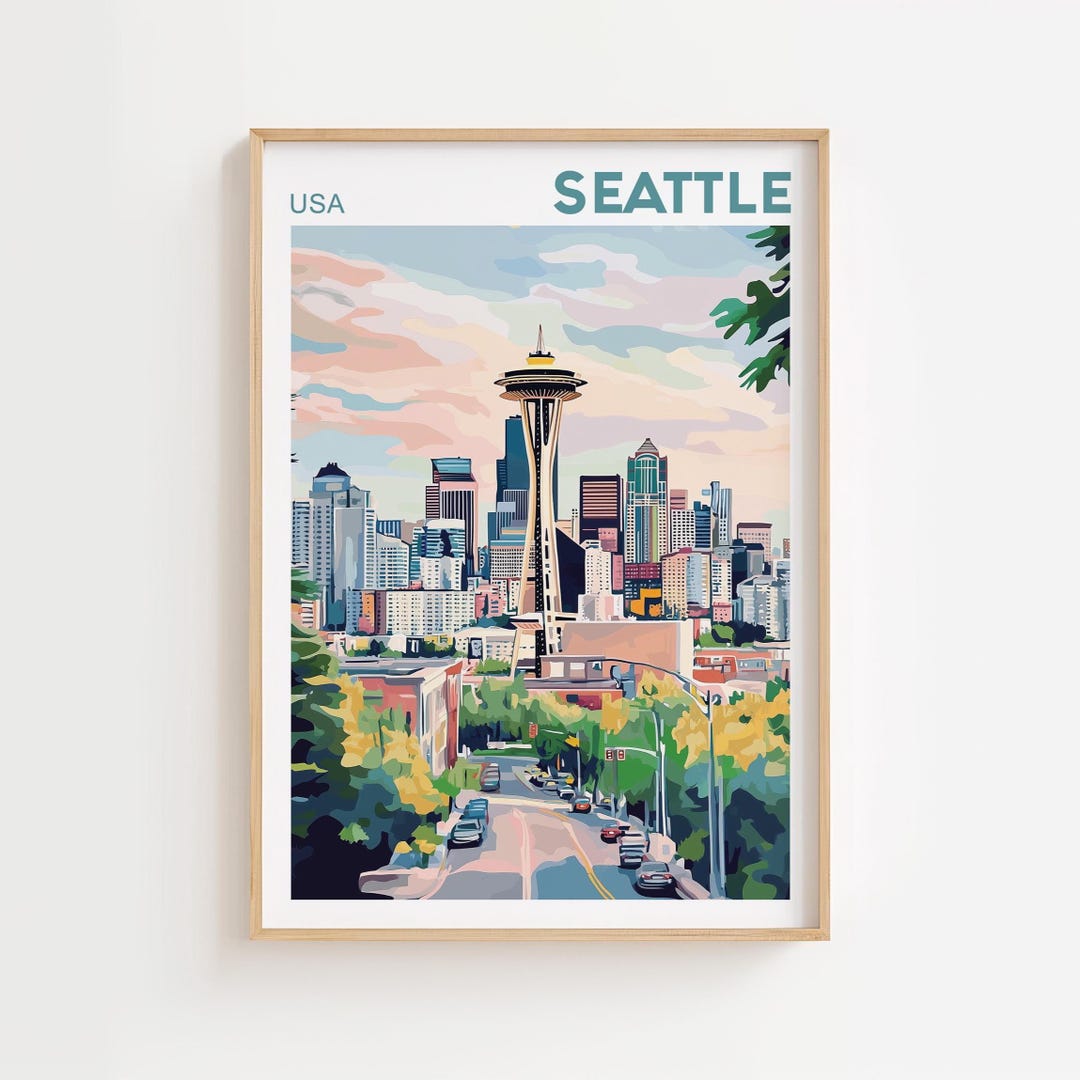Seattle Skyline Watercolor Painting, Seattle Poster Digital Download ...