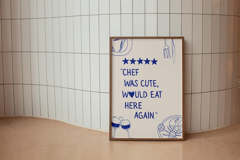 Blue Chef Was Cute Would Eat Here Again Physical Print, Hand Drawn ...