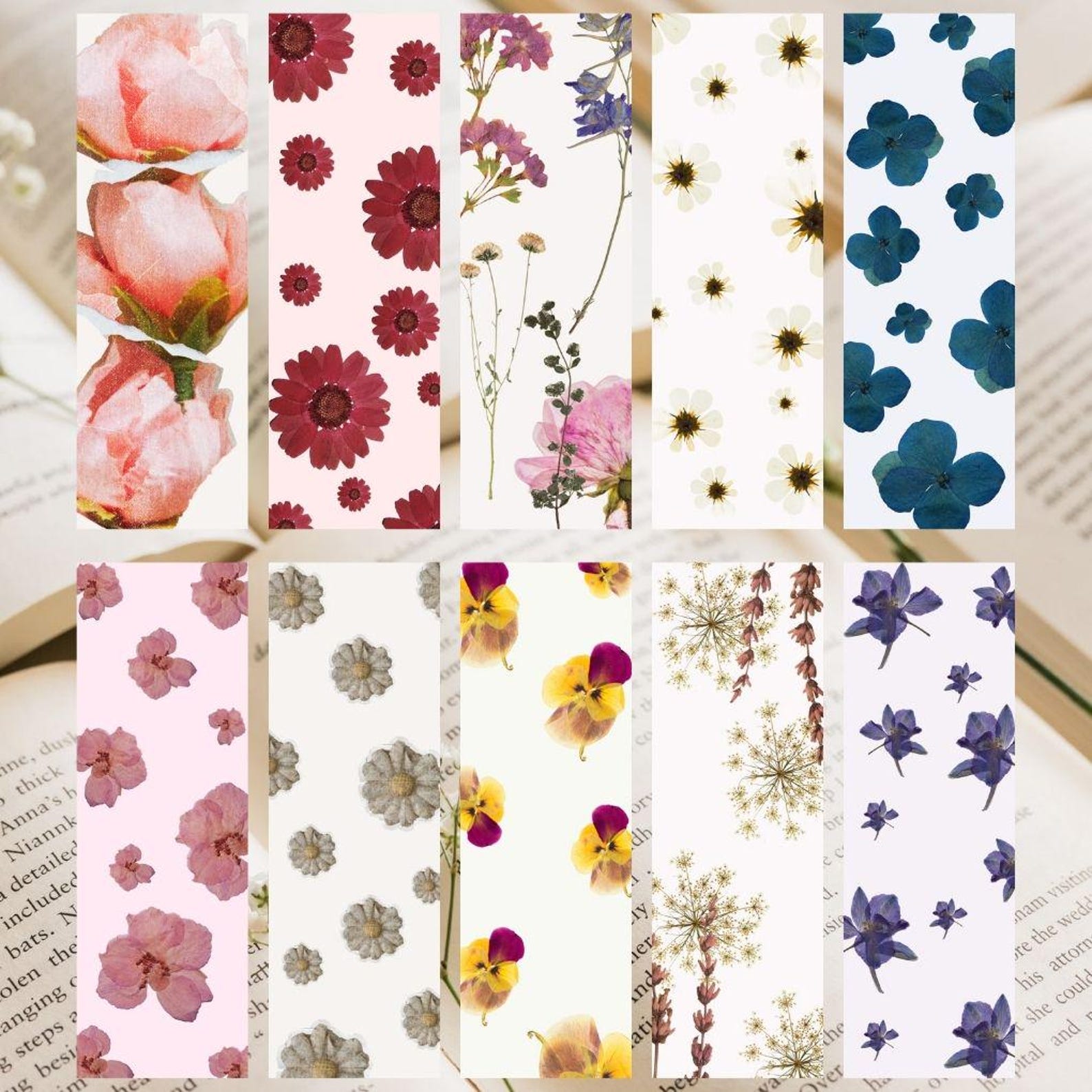 10 Floral Style Bookmarks Printable Bookmarks in PDF and JPG Flower ...