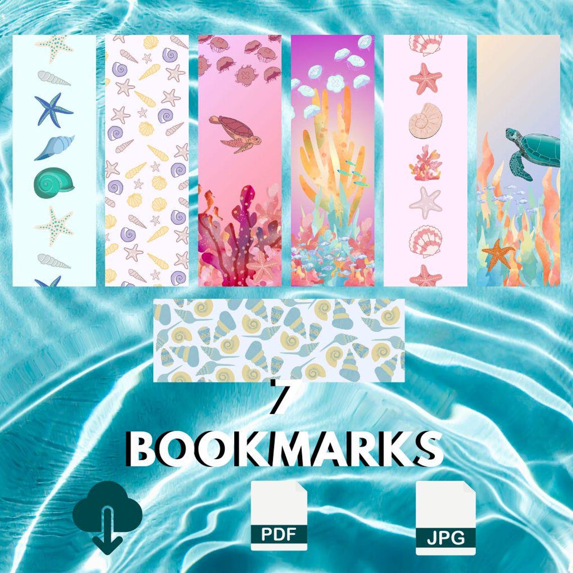 Ocean-themed Printable Bookmarks Set 7 Digital Bookmarks Sea Life and ...