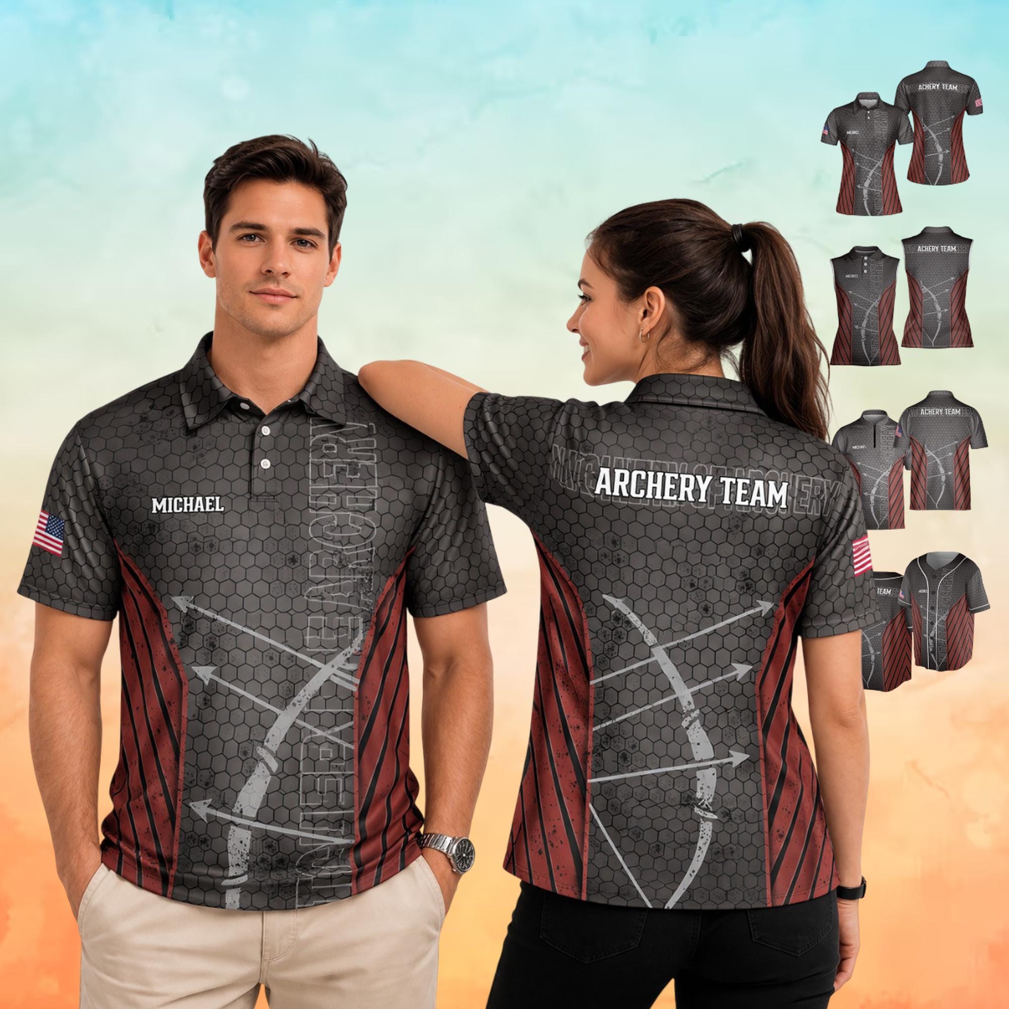 Archery Shirt Red Hive Pattern Polo Baseball Jersey Sleeveless Team ...