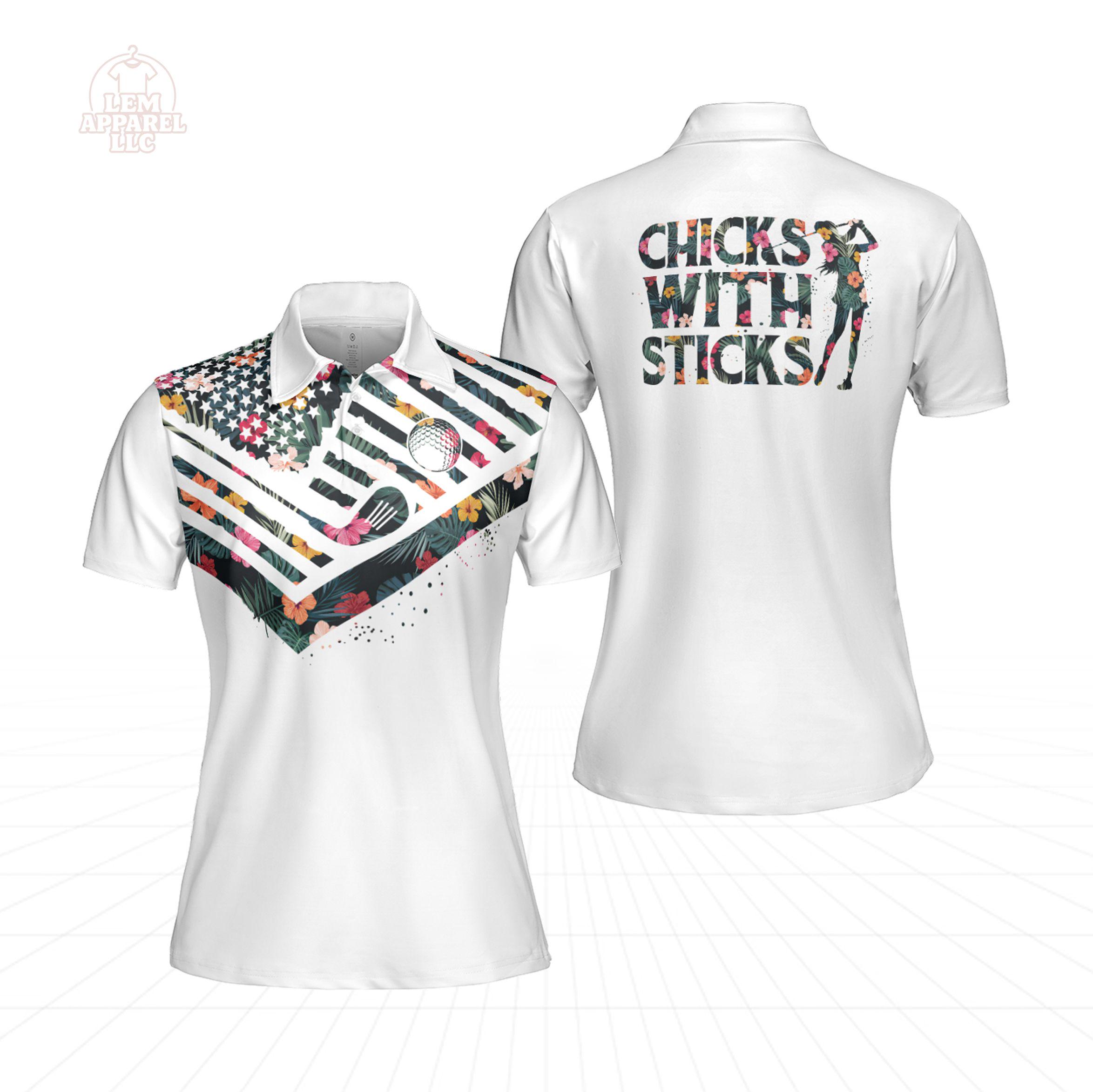 Chick With Sticks Golf Polo Women Tropical Shirt Sleeveless Short ...