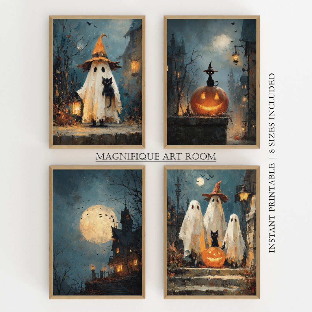 Halloween Printable Wall Art Set: Spooky Ghosts, Pumpkins, Haunted ...