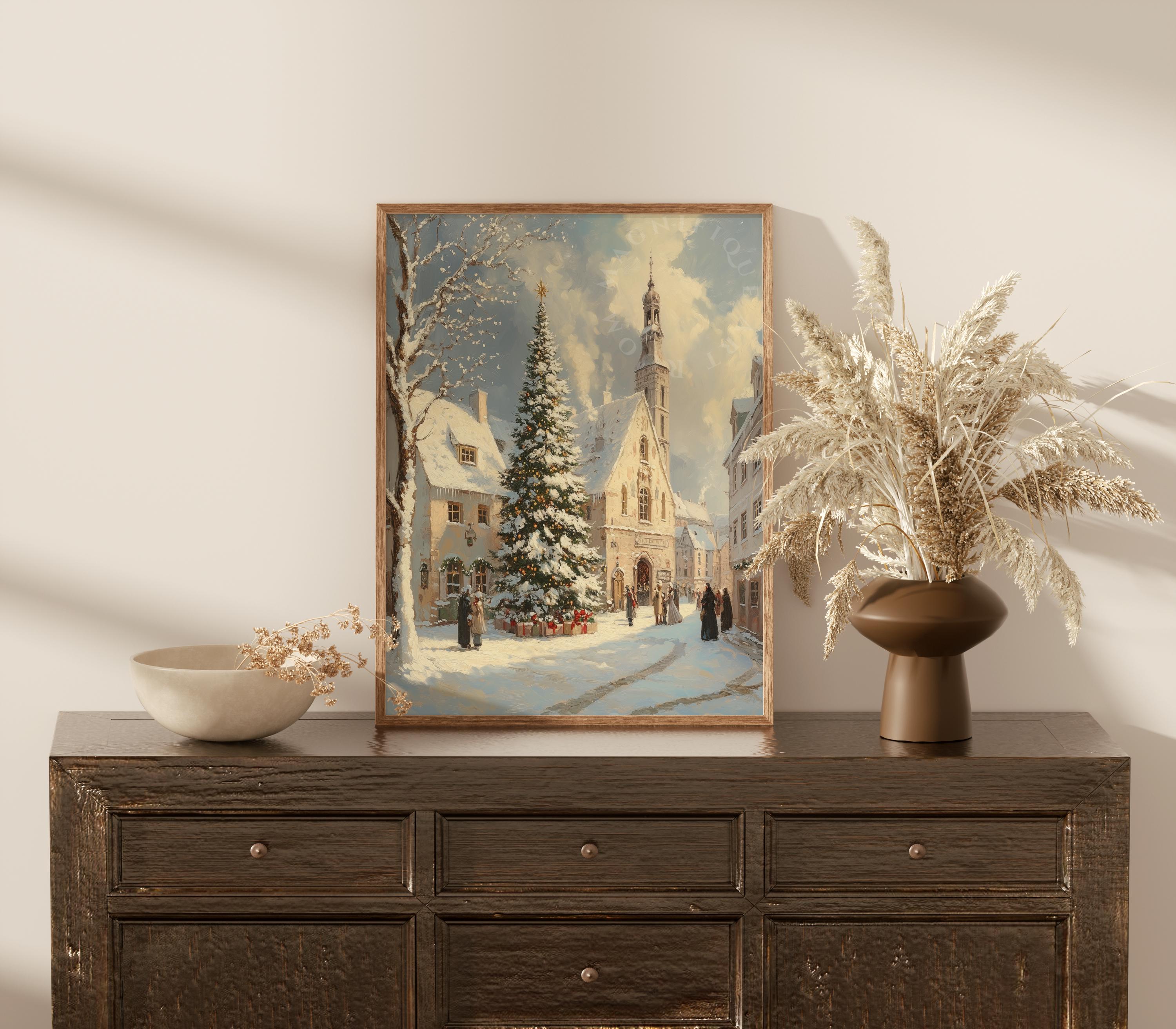 Vintage Christmas Village PRINTABLE Wall Art, Holiday Cottagecore Decor ...