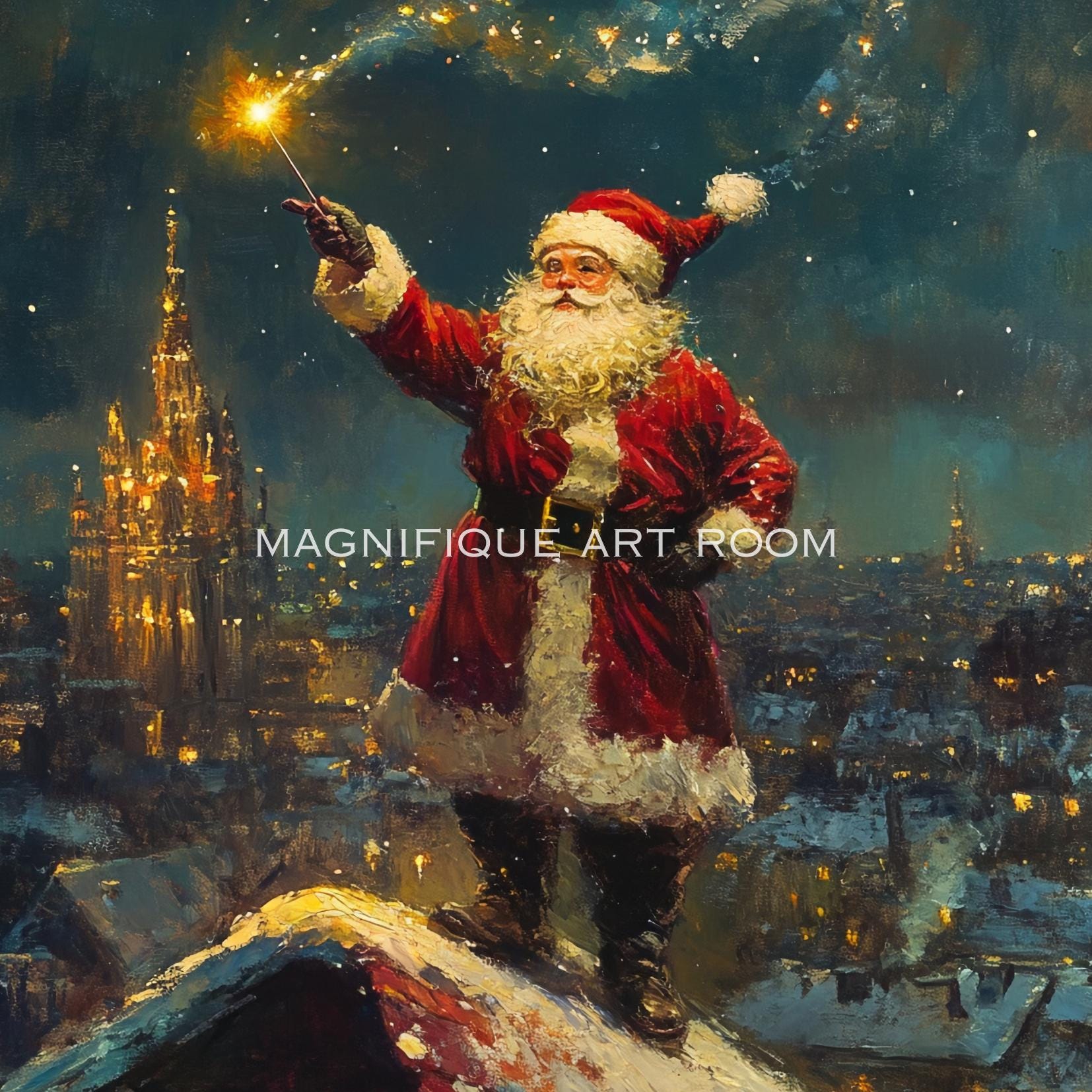 Vintage Santa Claus Prints Printable Wall Art, Santa Magic Wand Prints ...
