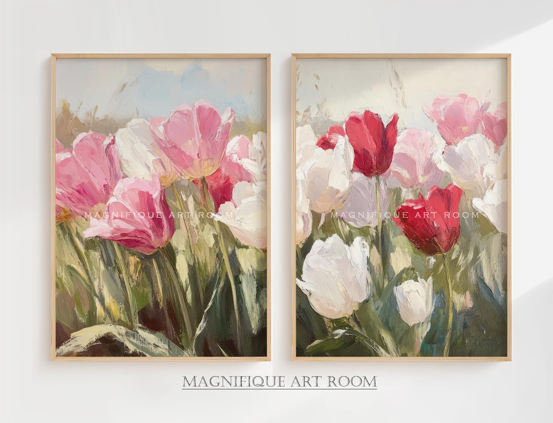 Spring Tulip Wall Art Set Printable, Floral Botanical Print, Vintage ...