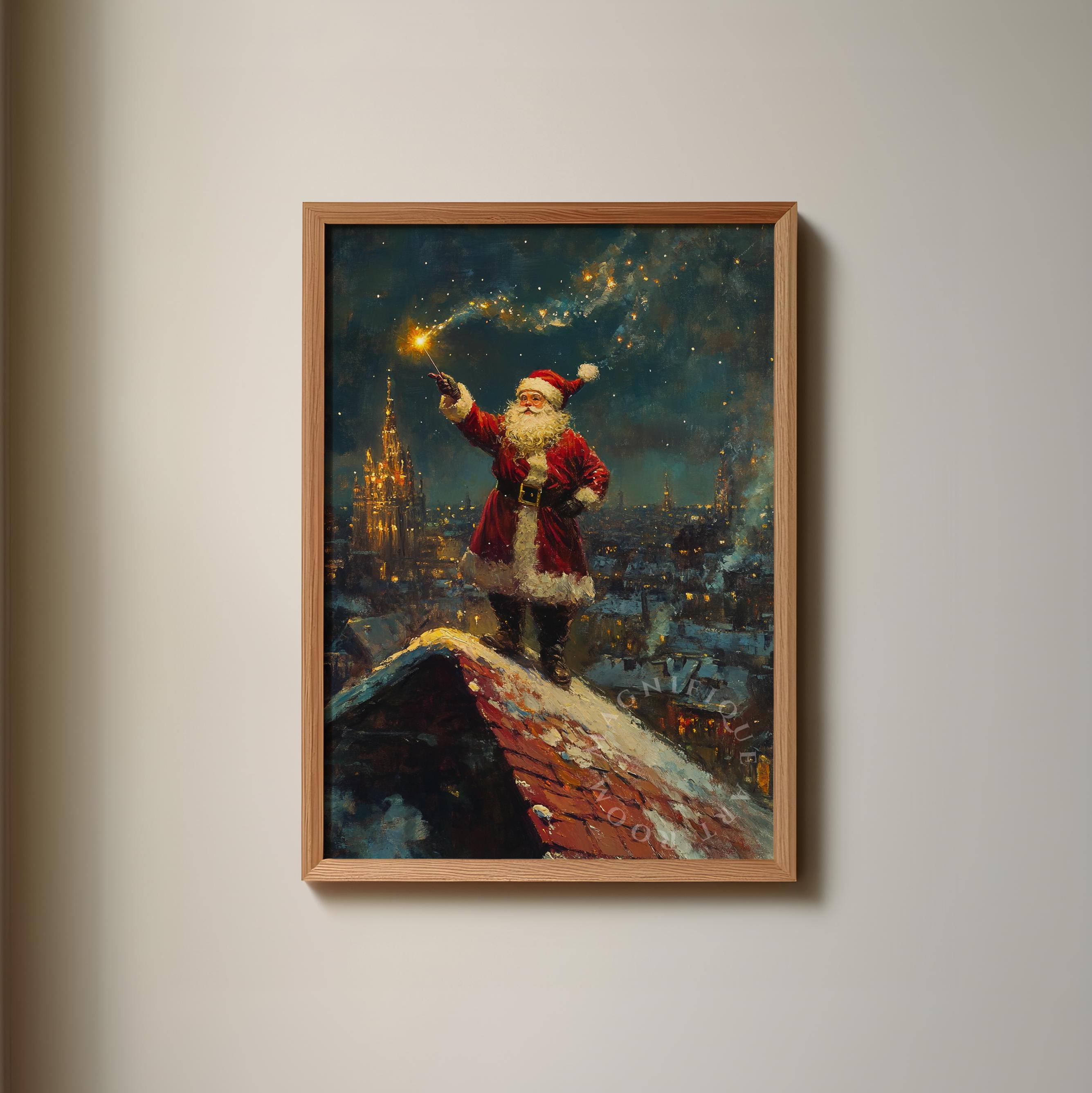 Vintage Santa Claus Prints Printable Wall Art, Santa Magic Wand Prints ...
