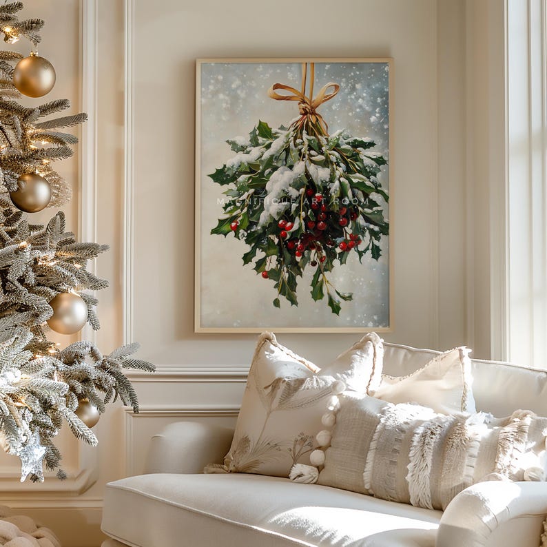 Printable Vintage Christmas Wall Art Set: Rustic Horse, Barn, Mistletoe ...