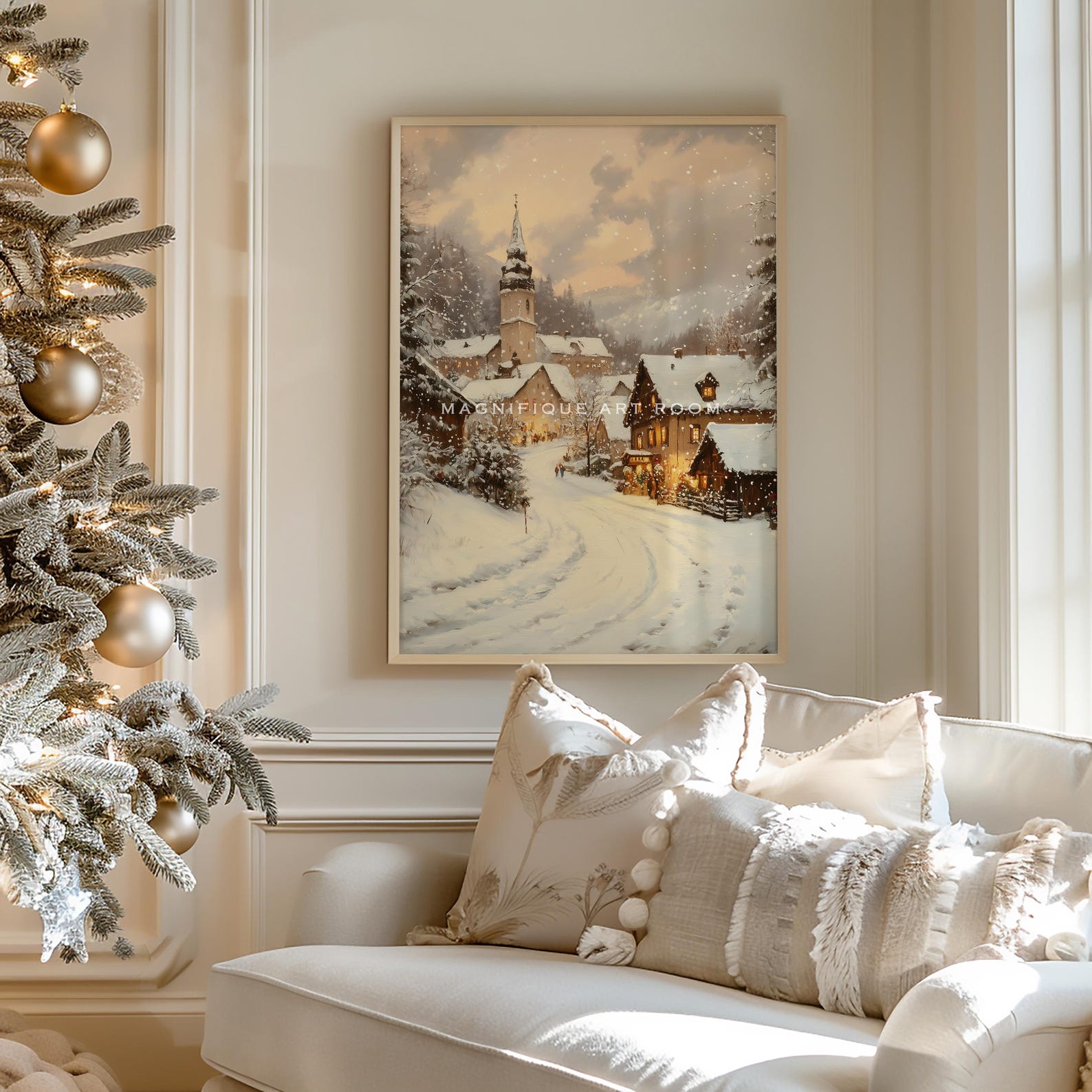 Christmas Village Wall Art Printable: Vintage Winter Landscape Print ...