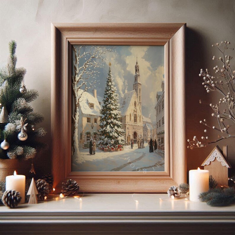 Vintage Christmas Village PRINTABLE Wall Art, Holiday Cottagecore Decor ...