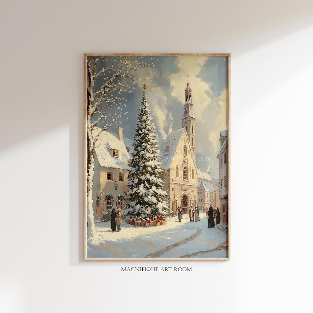 Vintage Christmas Village PRINTABLE Wall Art, Holiday Cottagecore Decor ...