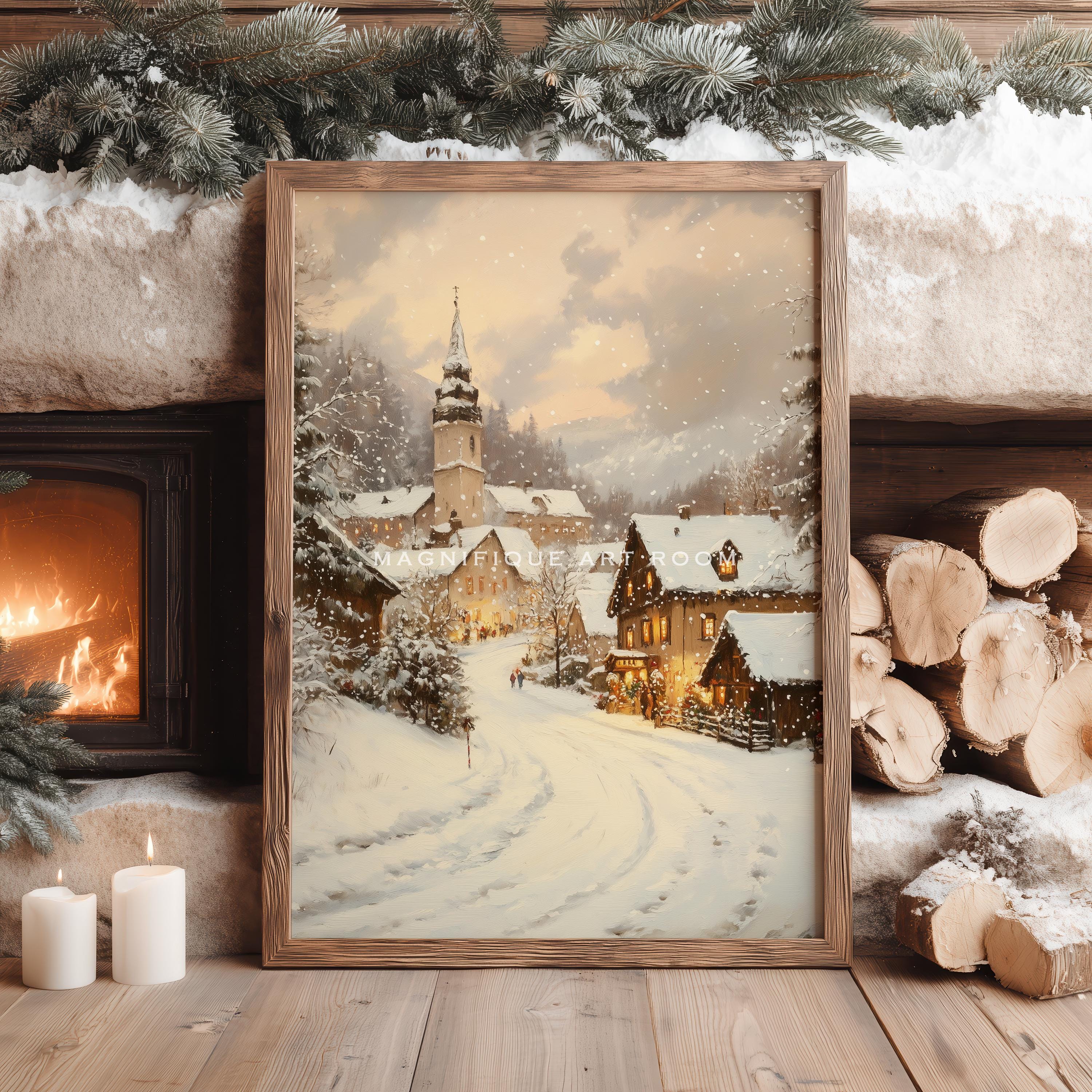 Christmas Village Wall Art Printable: Vintage Winter Landscape Print ...