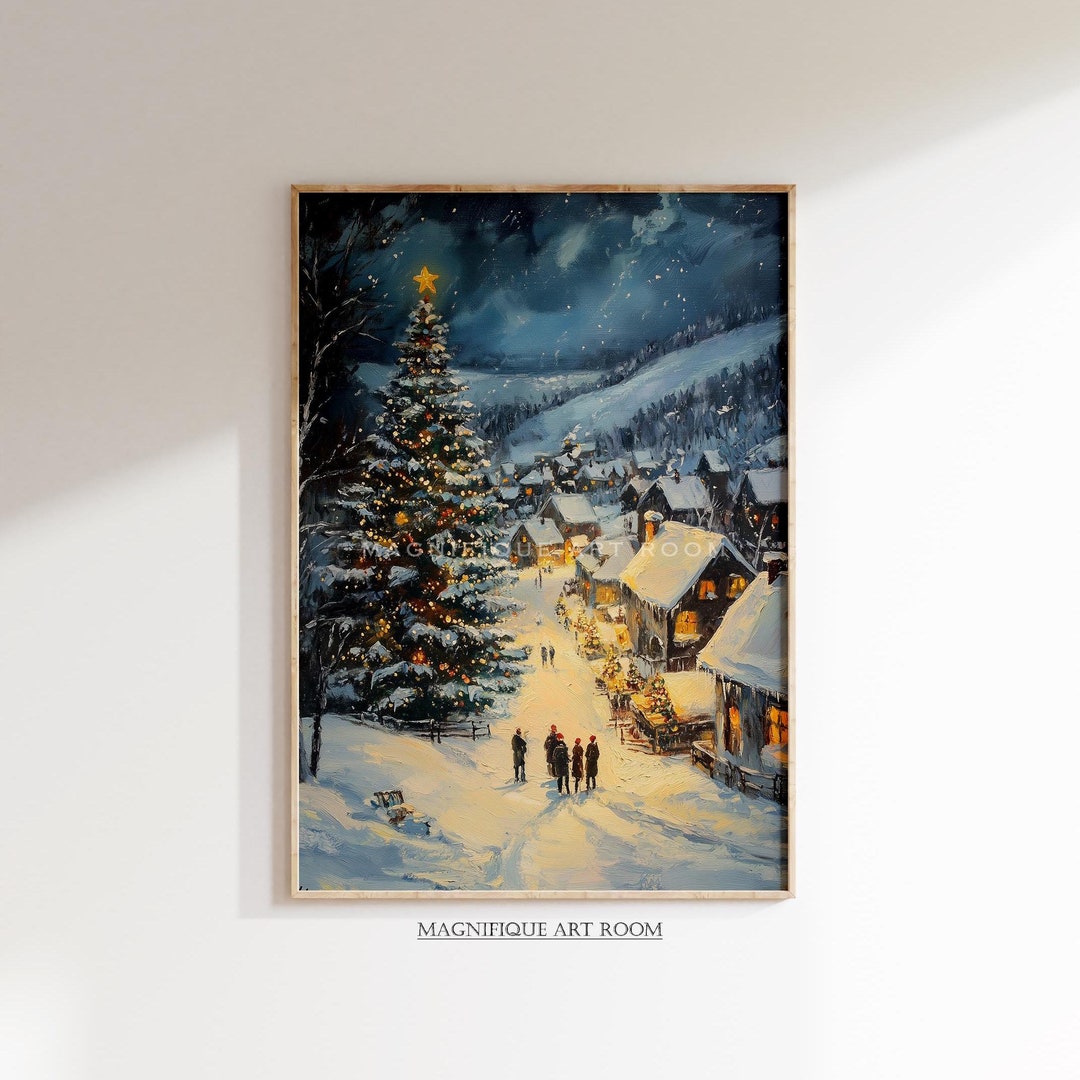 Vintage PRINTABLE Christmas Village Wall Art, Holiday Cottagecore Decor ...