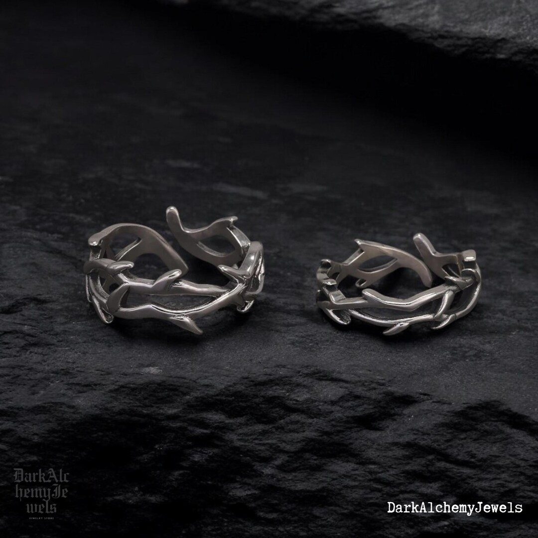 925 100 % Sterling Silver Gothic Spike Rings Adjustable Retro Finger ...