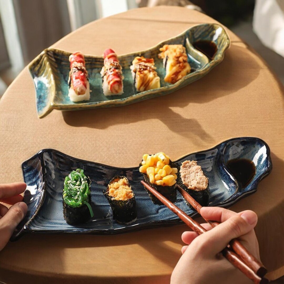 Japanese Style Sushi Serving Plate – Handmade Ceramic Sushi Plate Set ...