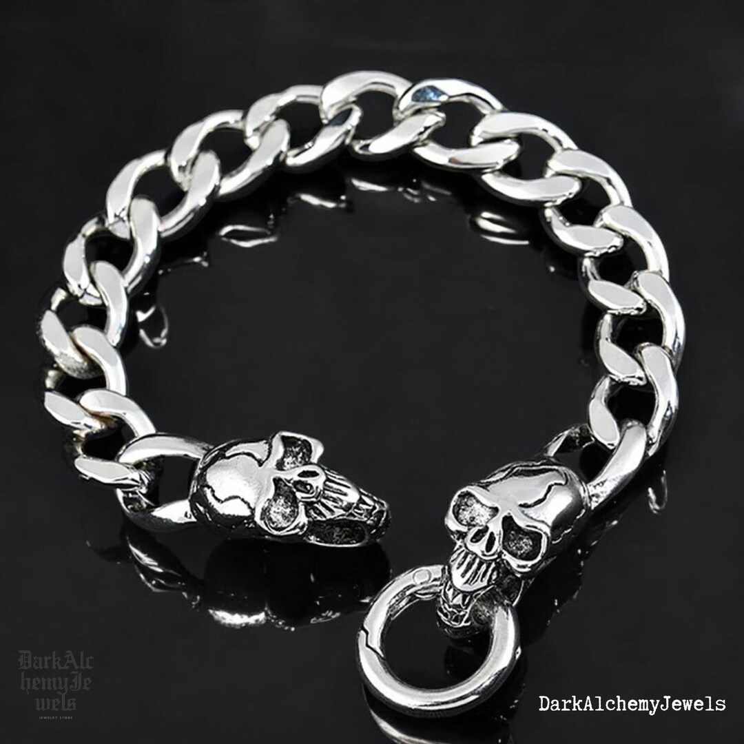 Stainless Steel Double Head Skull Bracelet for Men-gothic Punk Hand ...