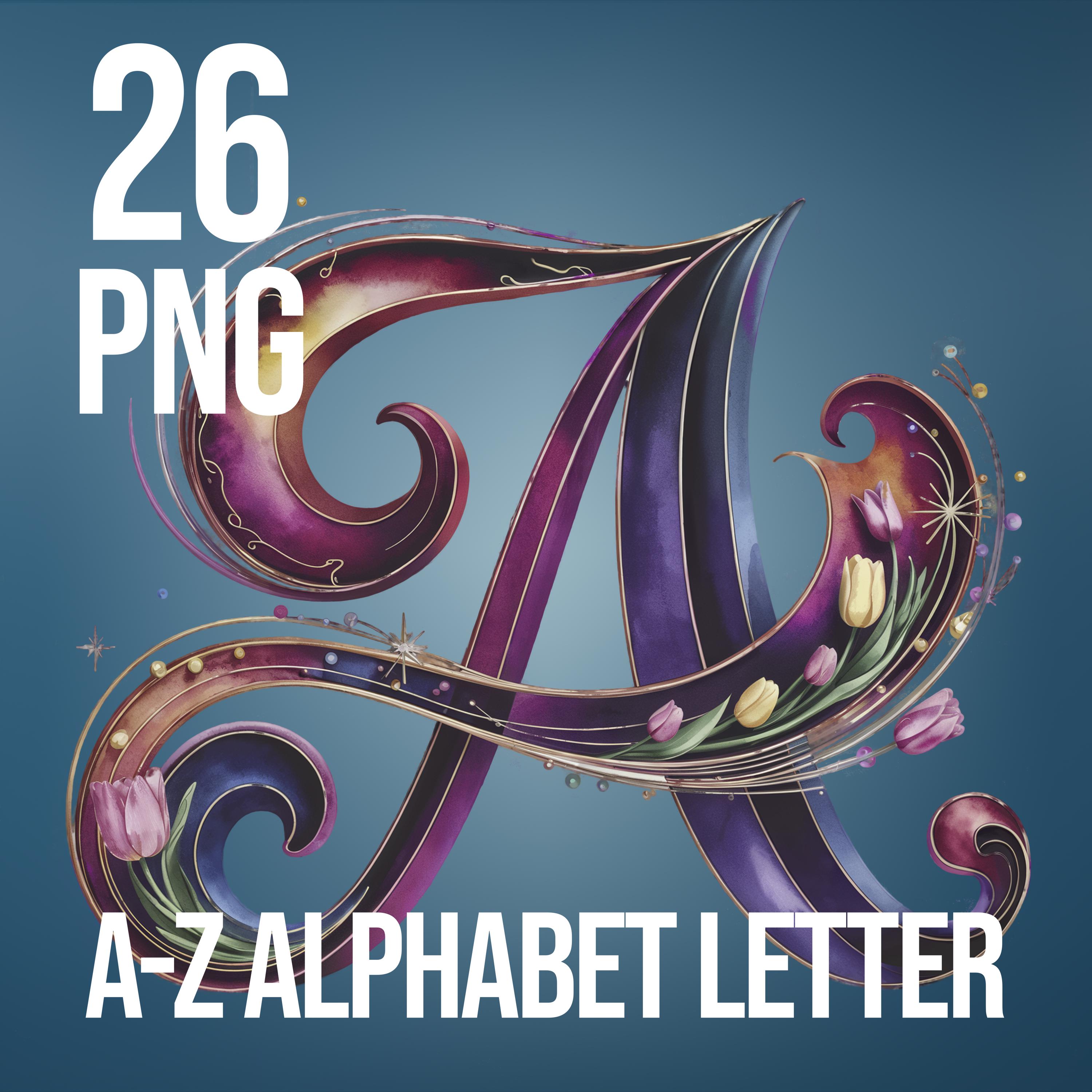 Floral Letters Clipart Bundle 26 English Alphabet Clipart Pastel Floral ...