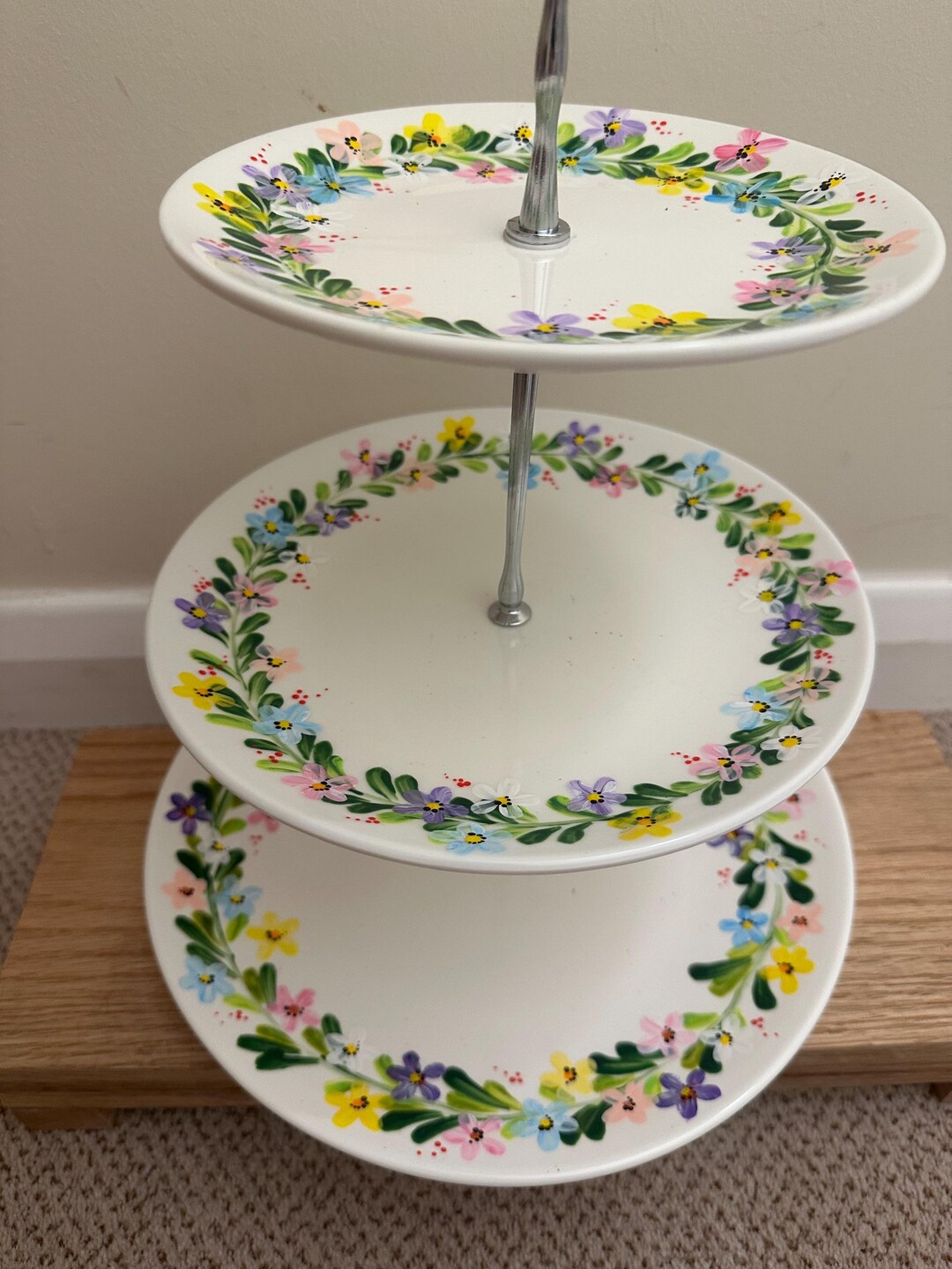 Hand Painted Floral Cake Stand – 3 Tier Afternoon Tea Stand - Etsy