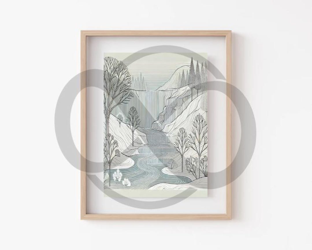 Waterfall Line Art - Minimalist Black and White Waterfall Line Art ...