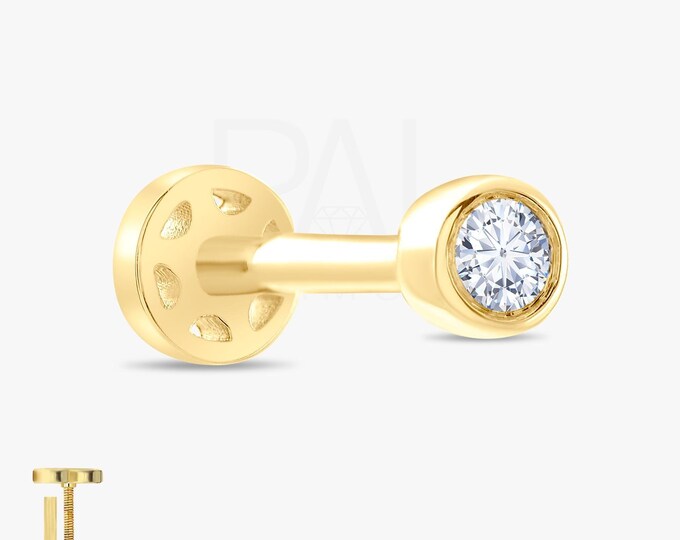 Diamond Tragus Earring, Tiny Tragus Piercing, Gold Tragus Jewelry ...