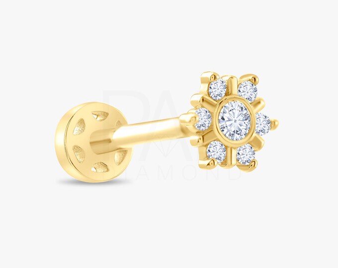 Diamond Tragus Earring, Tiny Tragus Piercing, Gold Tragus Jewelry ...