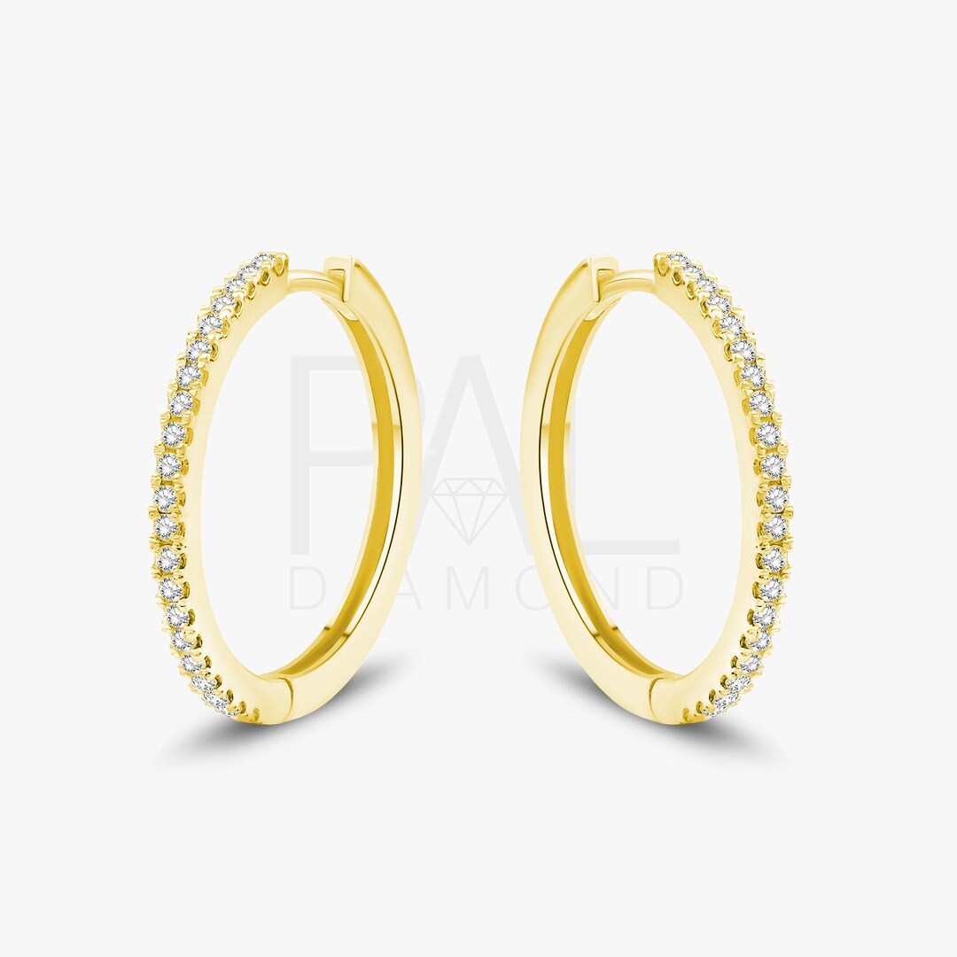 Diamond Hoop Earrings 14k 18k Solid Gold 16mm Sparkly Medium Hoops - Etsy