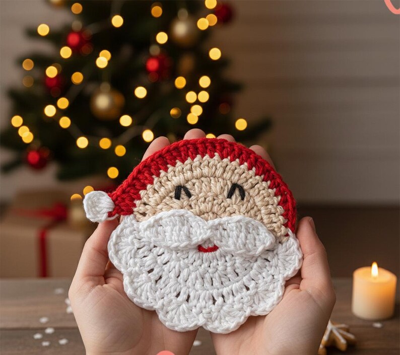 Santa Coaster Crochet PDF Pattern – Christmas Table Decor - Etsy