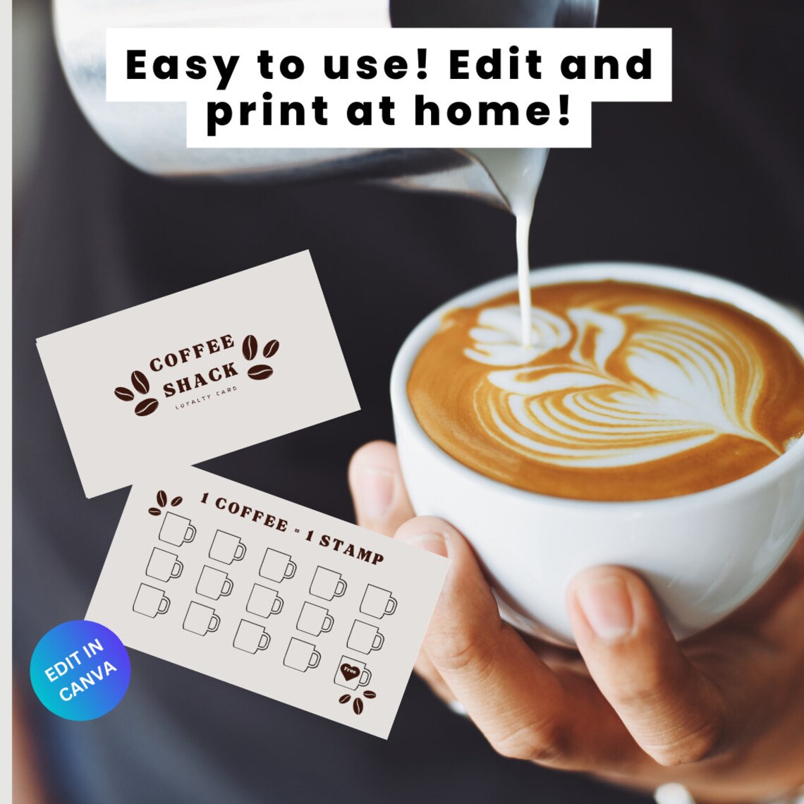 Printable Coffee Shop Loyalty Card Template - Editable Canva Design for ...