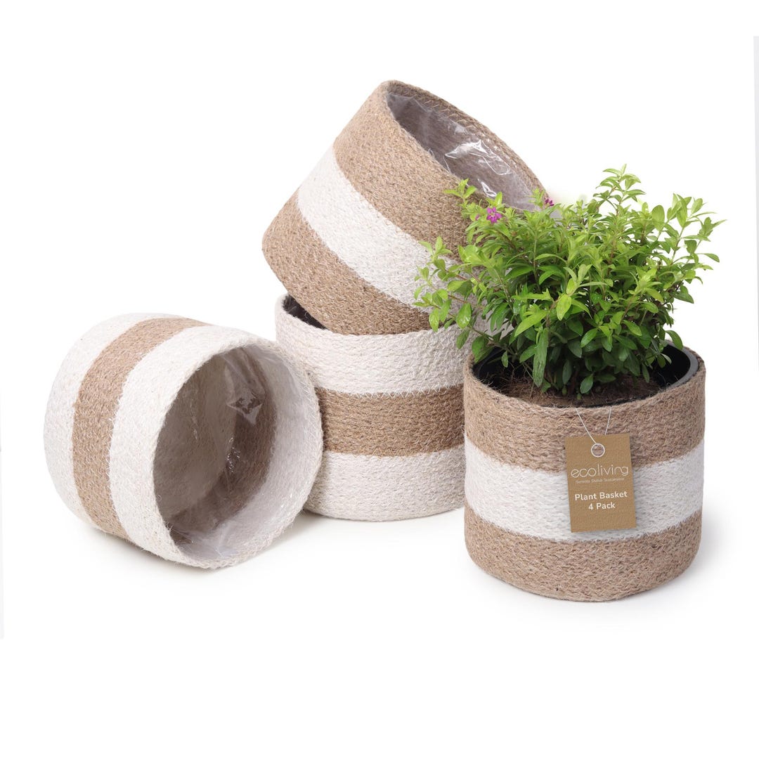 Jute Planters With Waterproof Lining Set of 4, 6.5", Decorative Planter ...