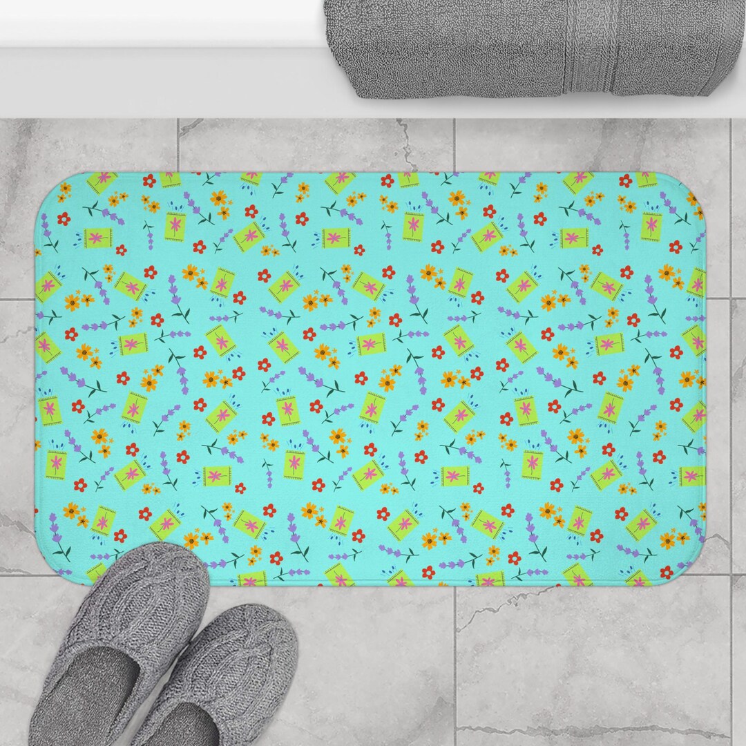Colorful Floral Bath Mat, Summer Bathroom Decor, Vibrant Flower Shower ...