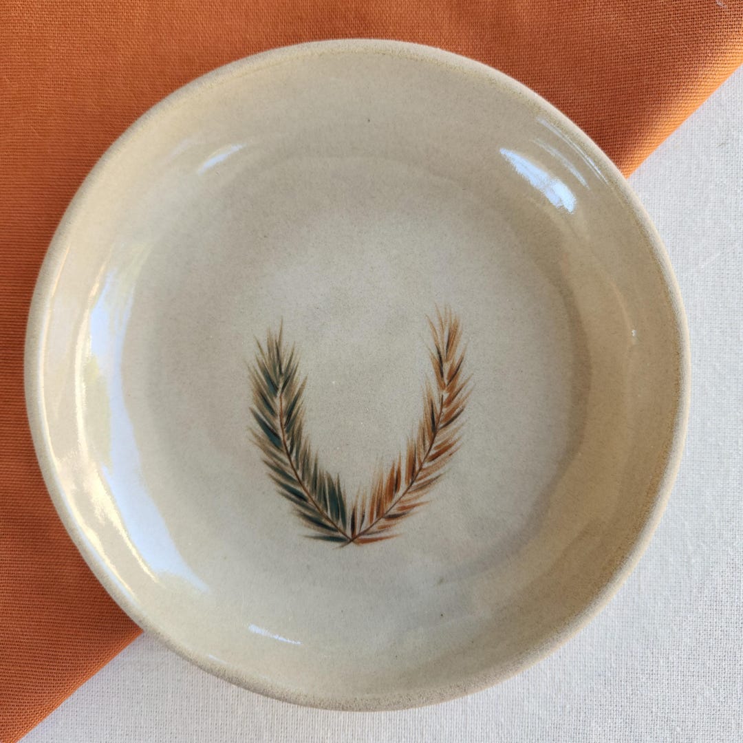 Handmade Stoneware Ceramic Low Bowl / Nature - Hand Drawn and Painted ...