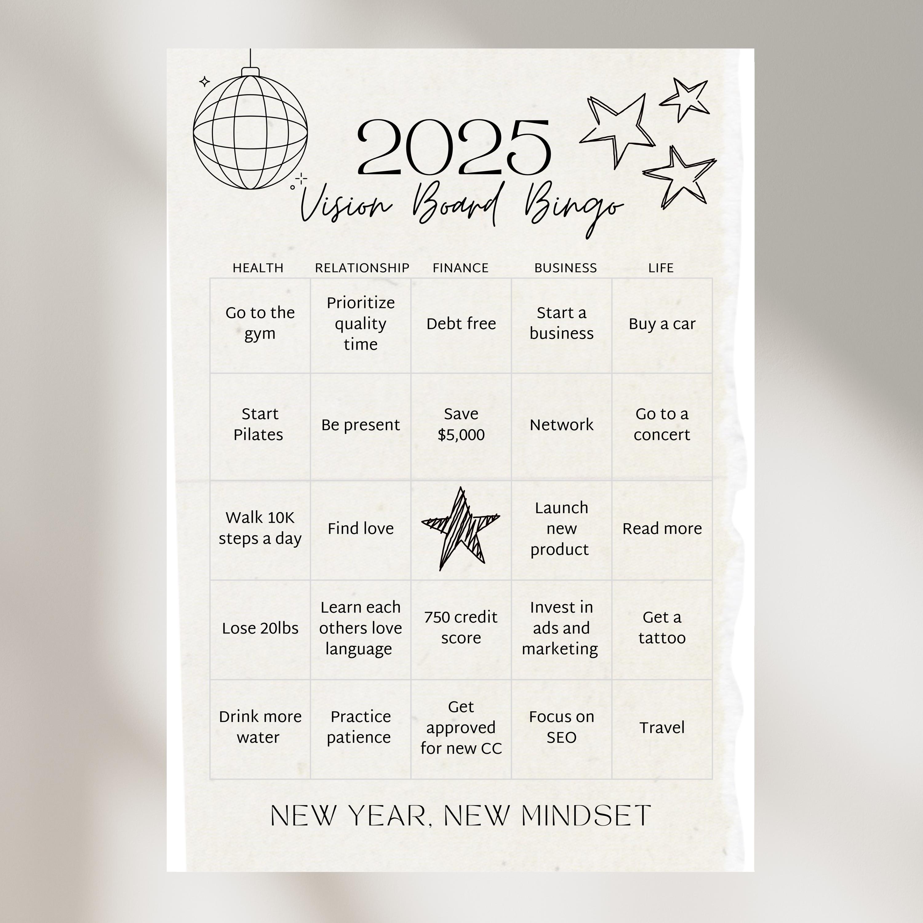 2025 Vision Board Bingo With Categories | Editable Canva Template | New ...