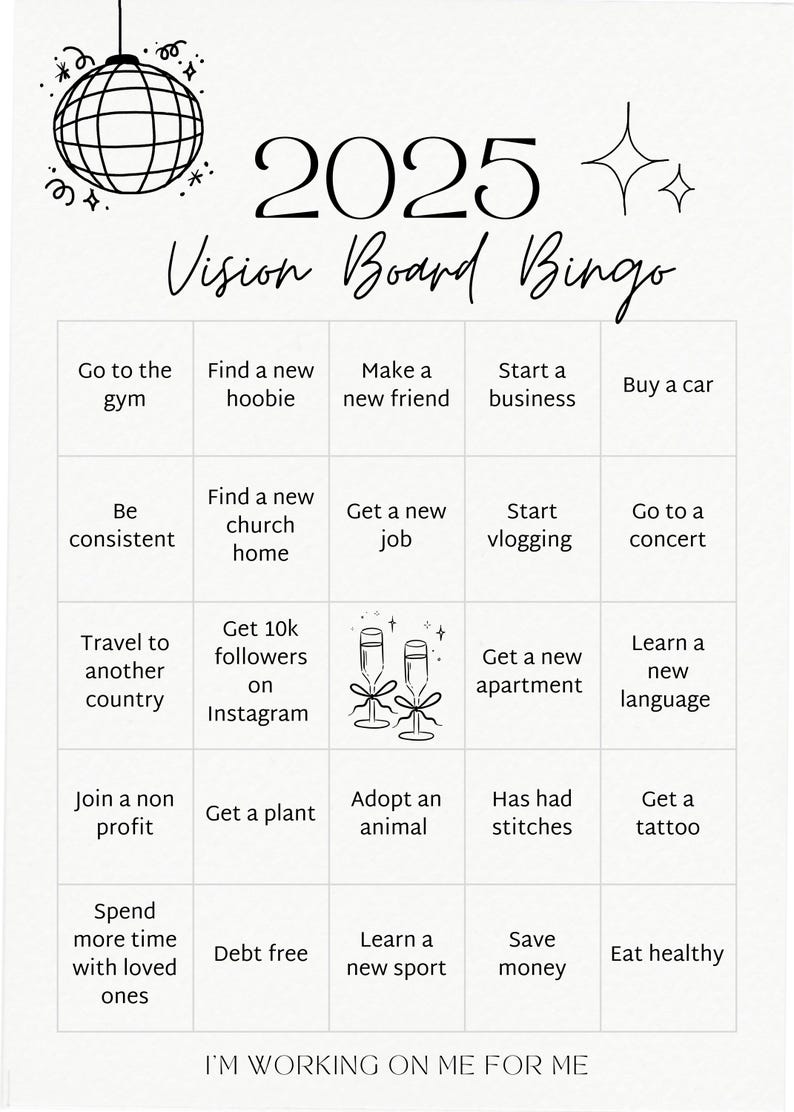 2025 Vision Board Bingo | Editable Canva Template | New Year Goals - Etsy