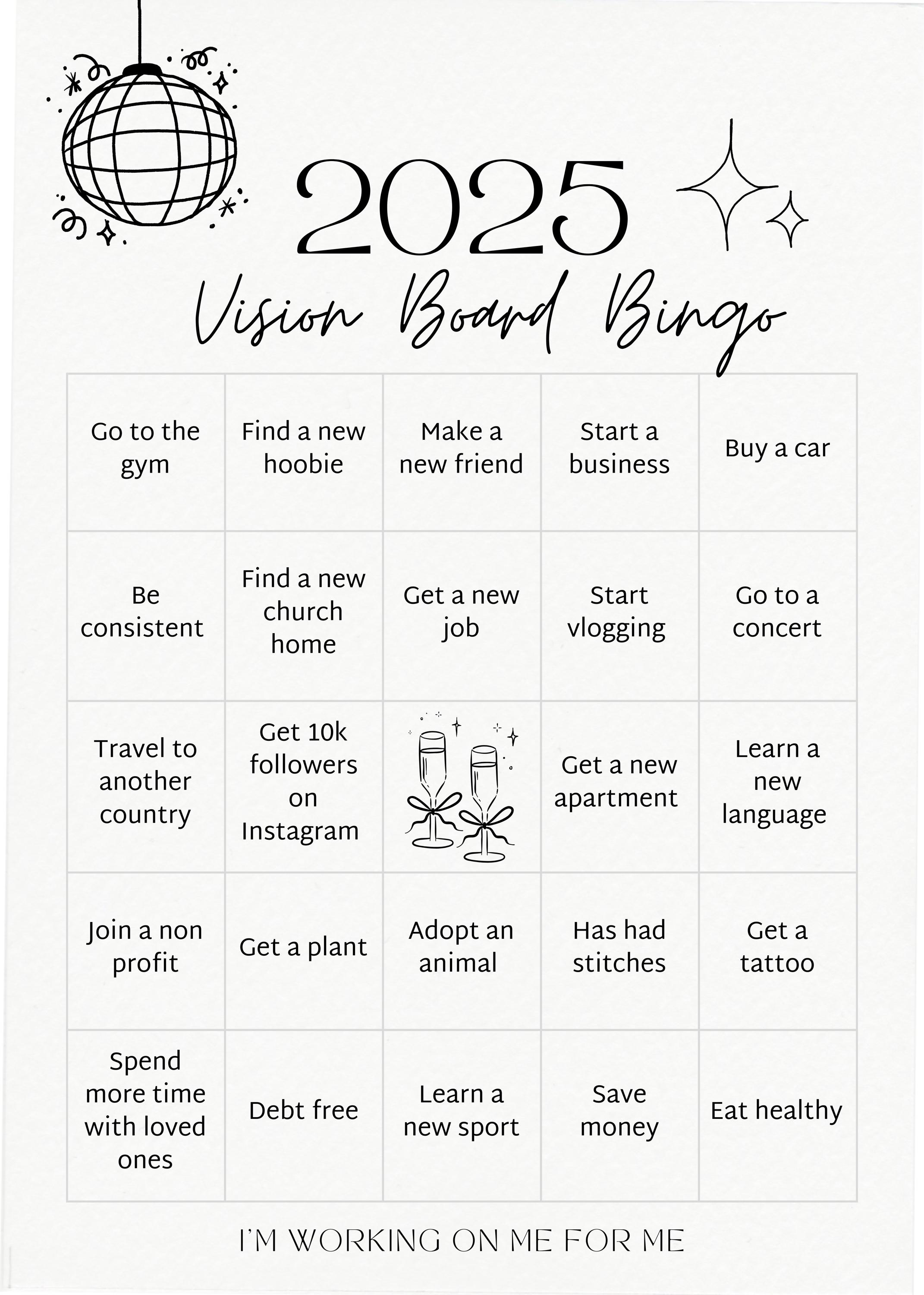 2025 Vision Board Bingo | Editable Canva Template | New Year Goals - Etsy