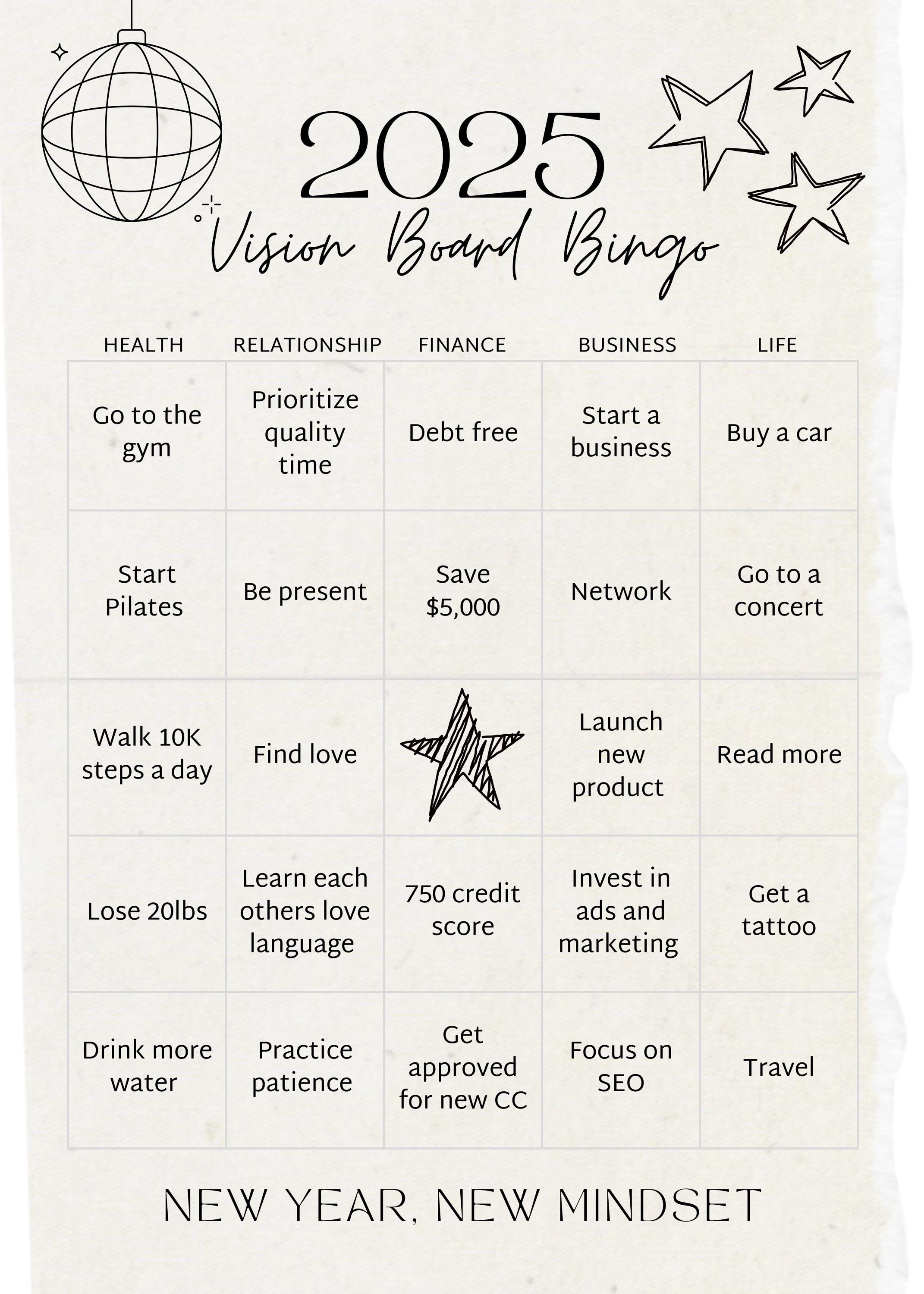 2025 Vision Board Bingo With Categories | Editable Canva Template | New ...
